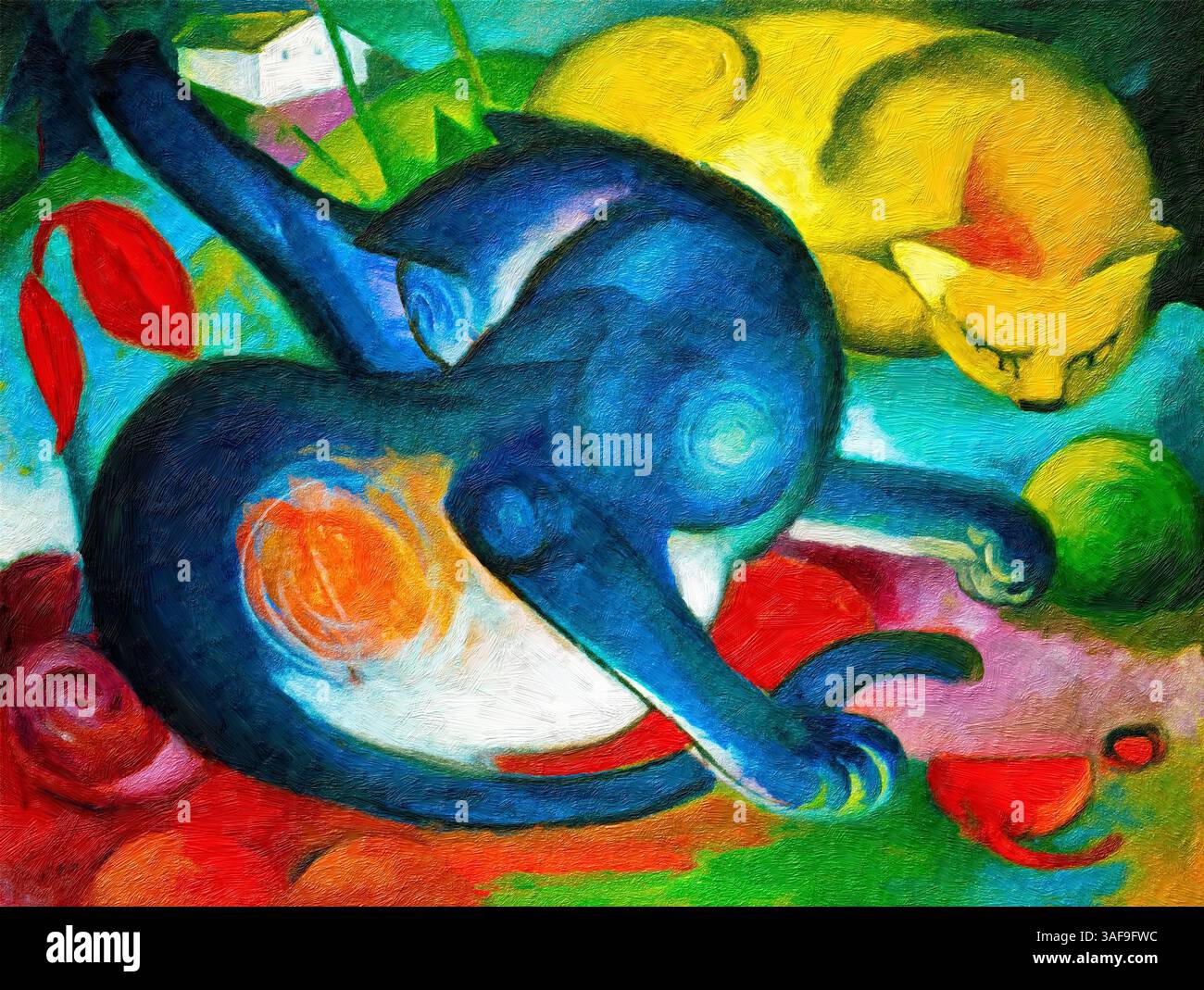 Two cats, blue and yellow painting in high resolution by Franz Marc An ...