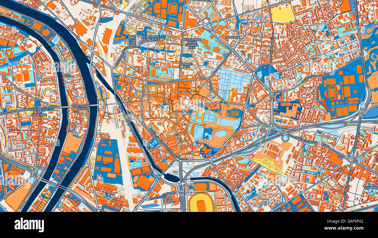 Colorful Saint-Denis Art Map with Labels and Buildings with many ...