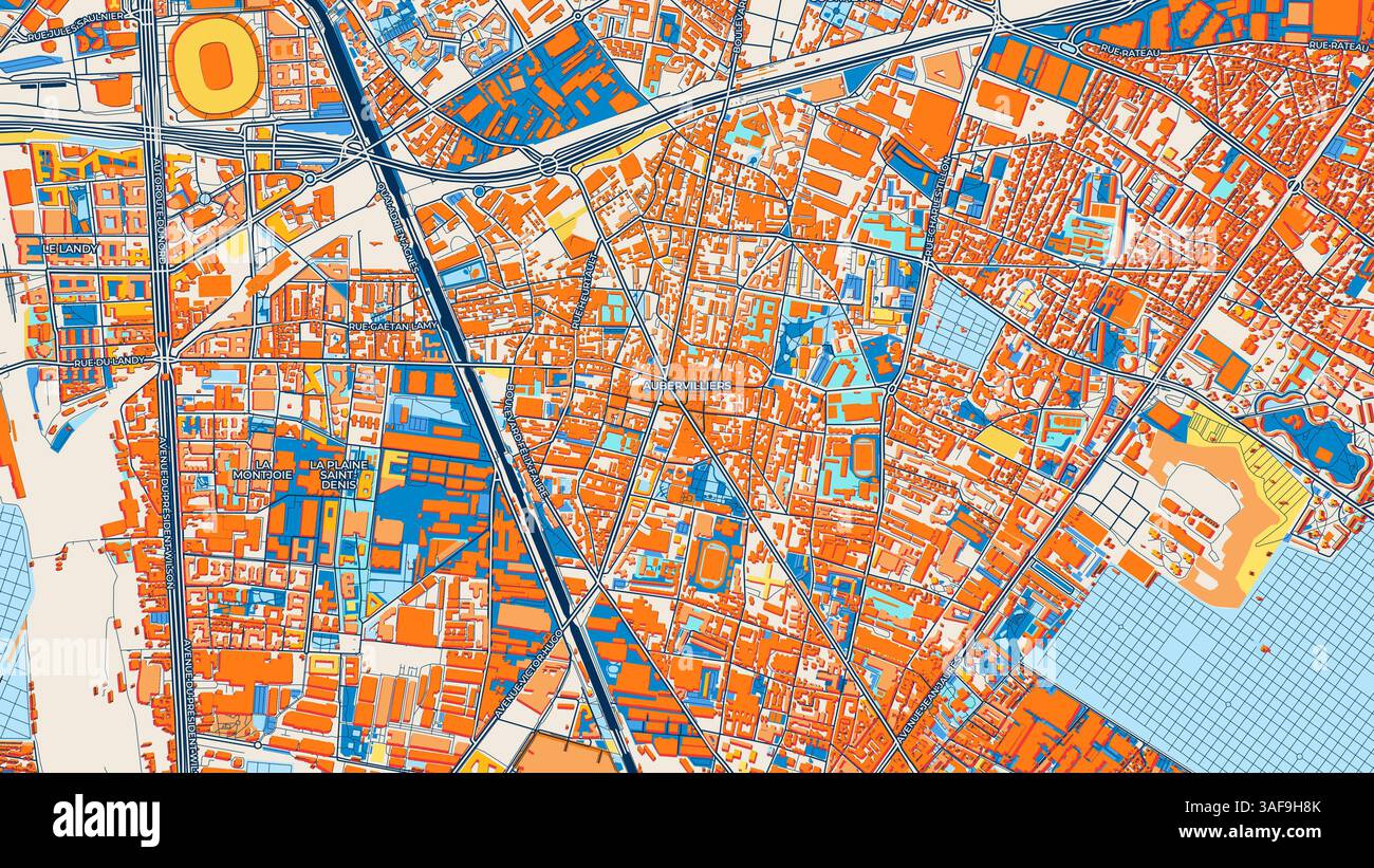 Colorful Aubervilliers Art Map with Labels and Buildings with many ...