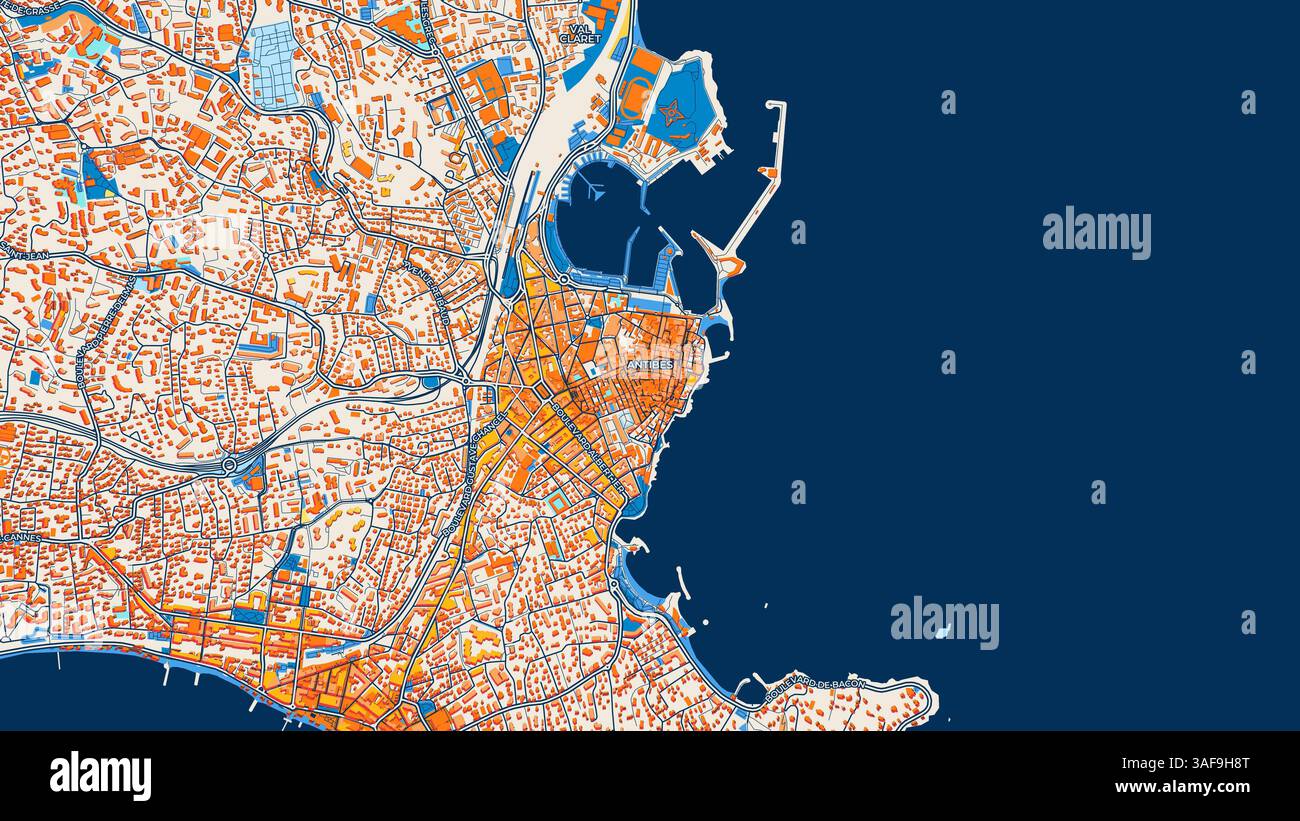 Colorful Antibes Art Map with Labels and Buildings with many details ...