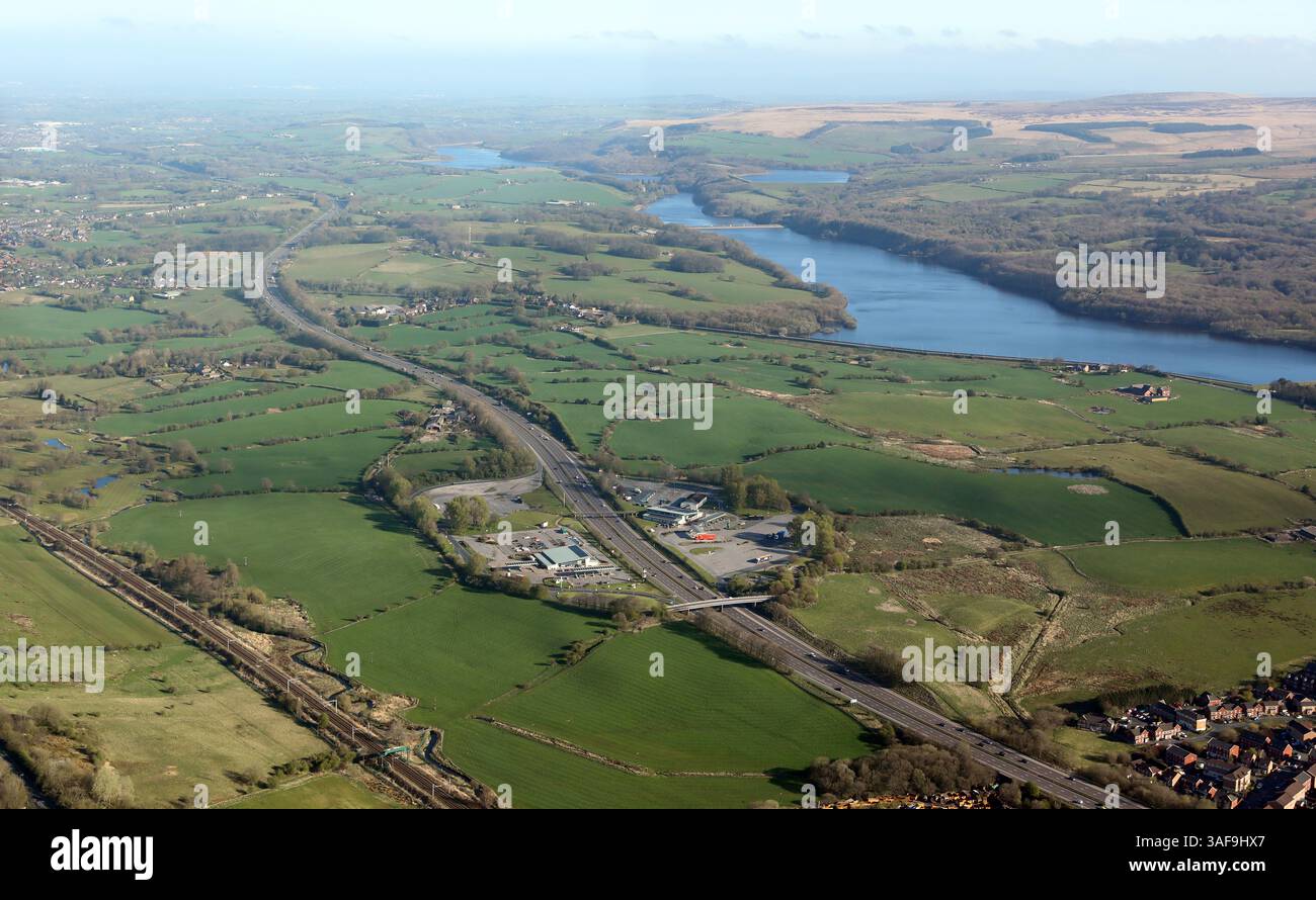 aeriaql view of the M61 Motorway and Rivington Services and in the ...
