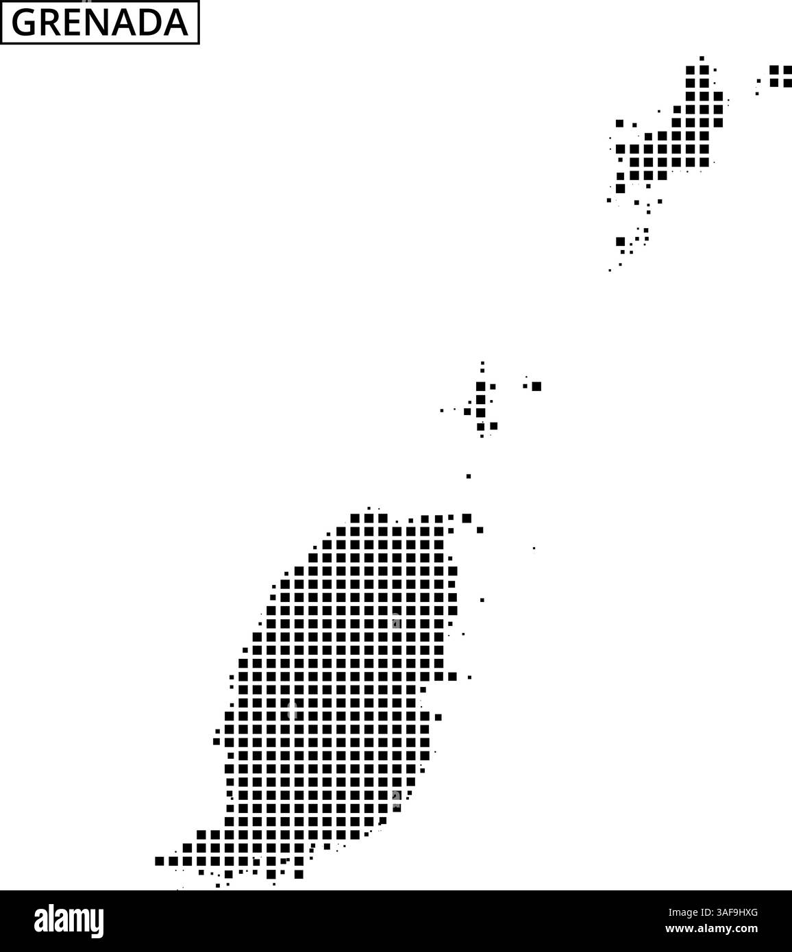 Detailed outline of Grenada highlighting its geography and surrounding islands using a grid ...