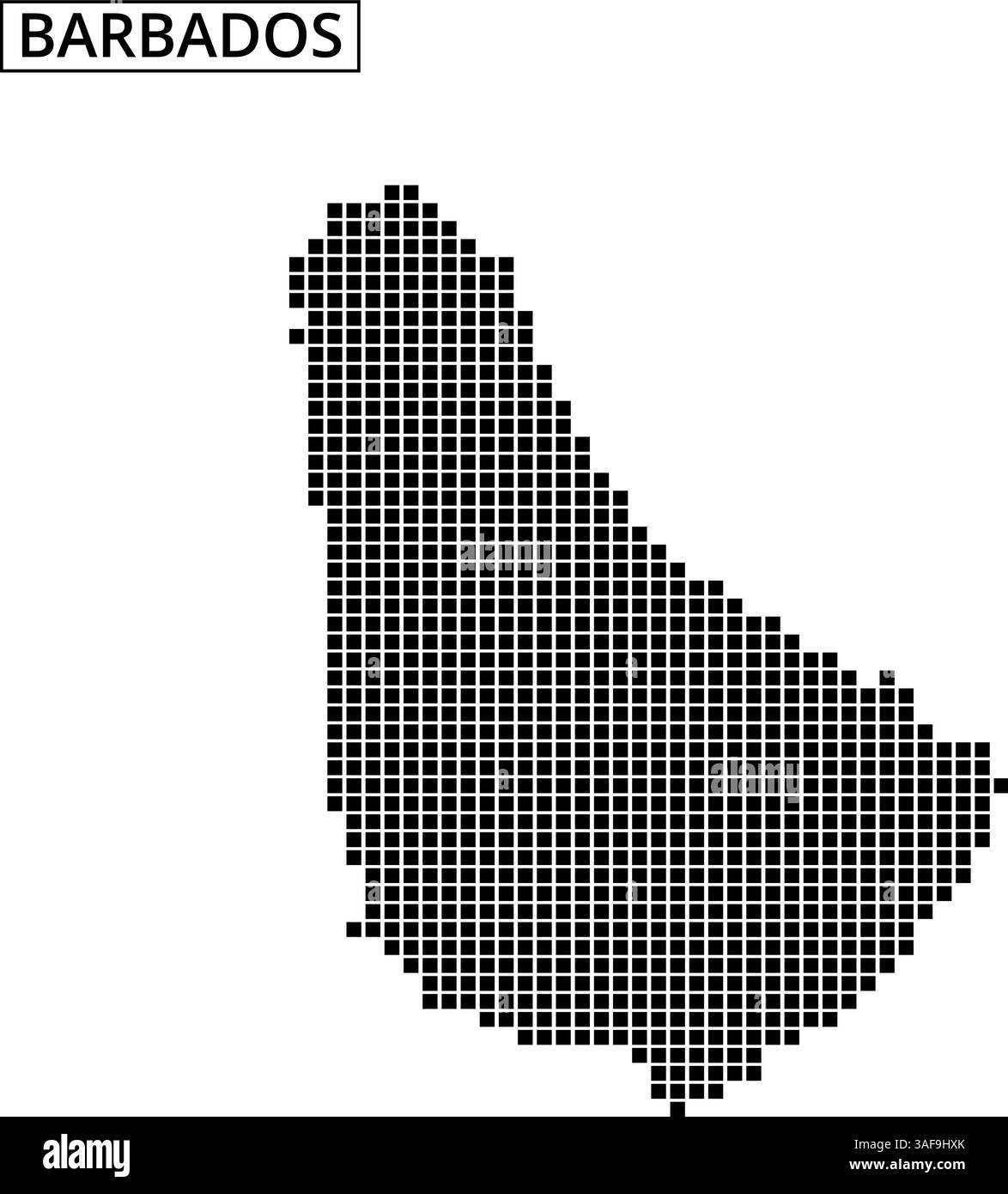 The artwork displays a dot pattern silhouette of Barbados, showcasing ...