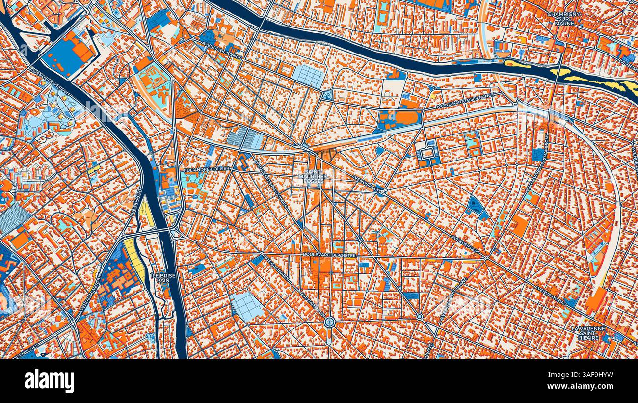 Colorful Saint-Maur-des-Fossés Art Map with Labels and Buildings with ...
