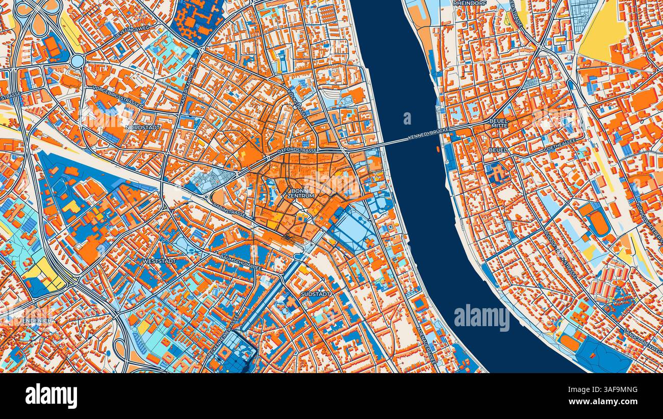 Colorful Bonn Art Map with Labels and Buildings with many details for ...