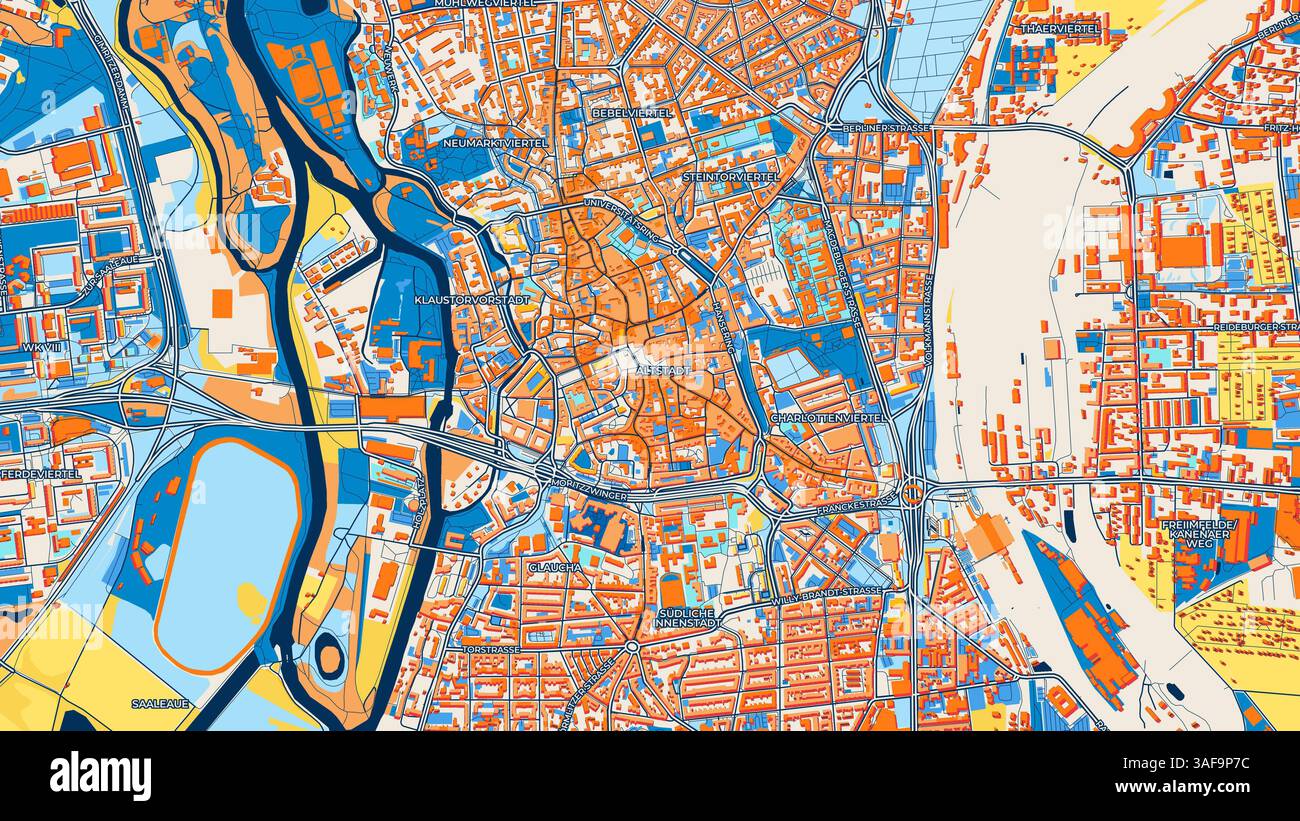 Colorful Halle (Saale) Art Map with Labels and Buildings with many ...