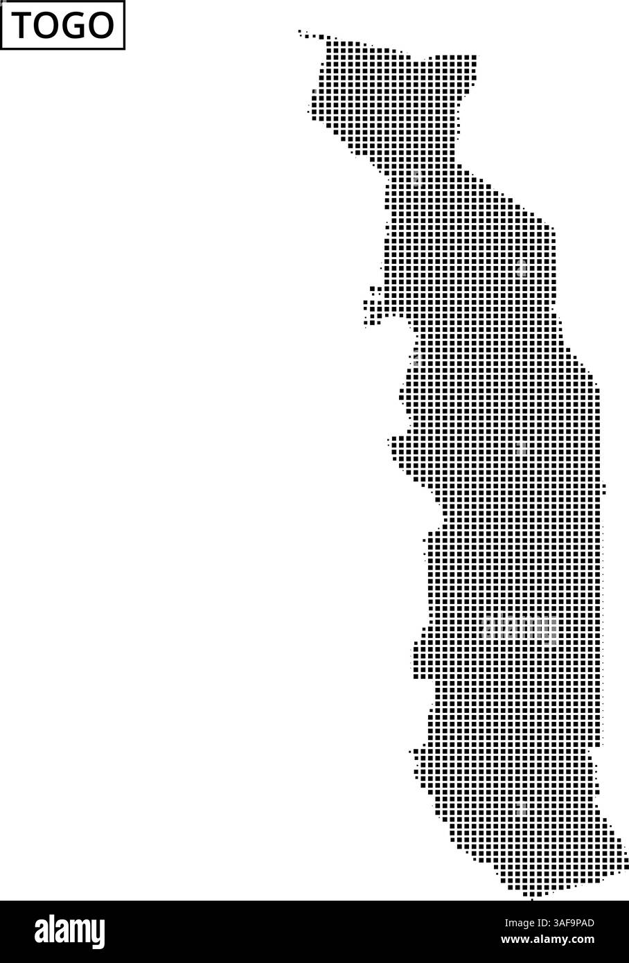 A dotted representation showcases the unique shape and borders of Togo ...