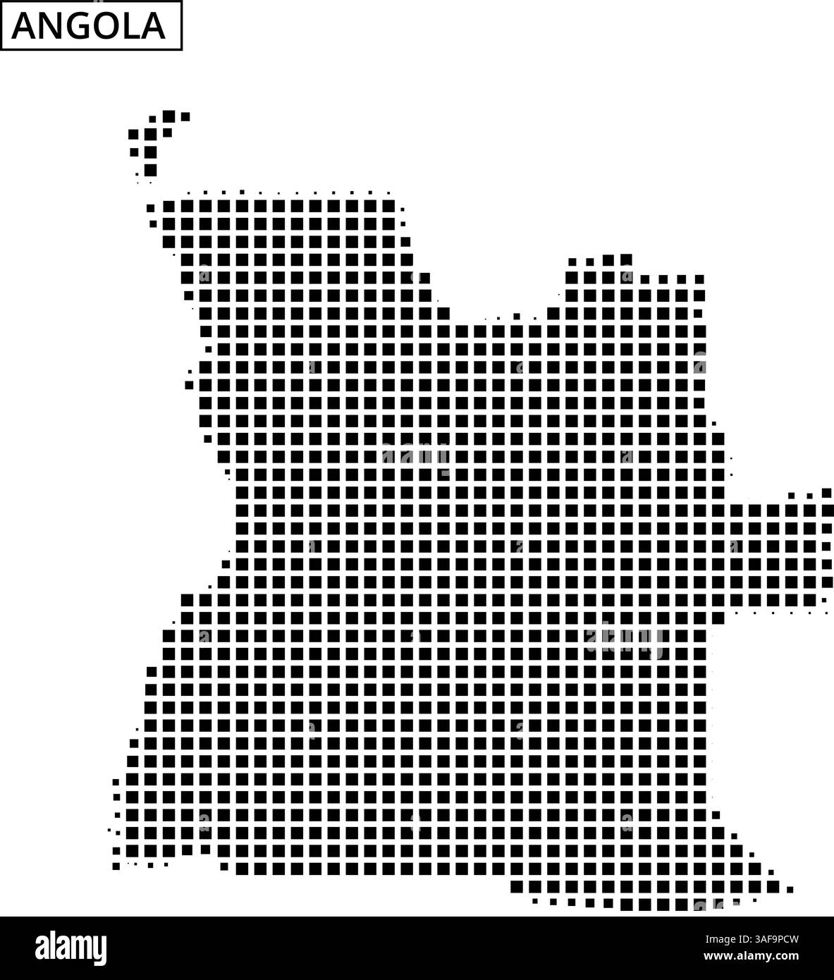 A detailed outline of Angola is represented using dot patterns ...