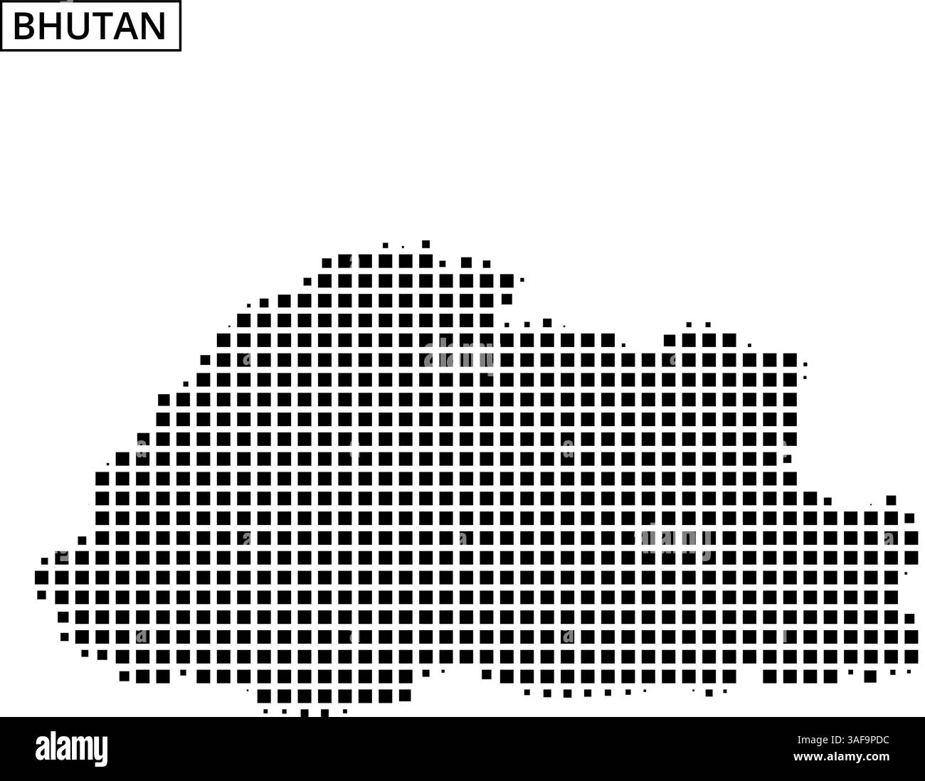 The distinctive outline of Bhutan is depicted with a unique dot pattern ...