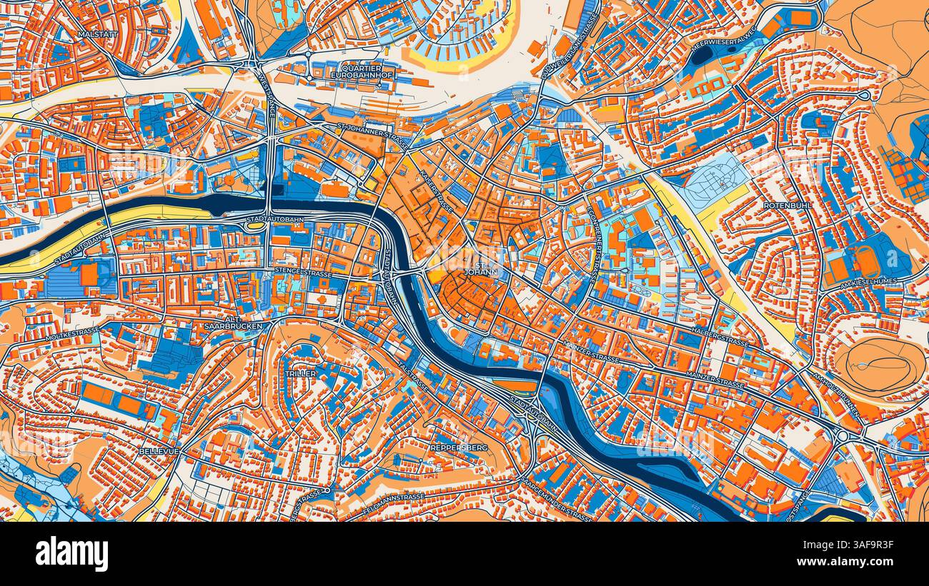 Colorful Saarbrucken Art Map with Labels and Buildings with many ...