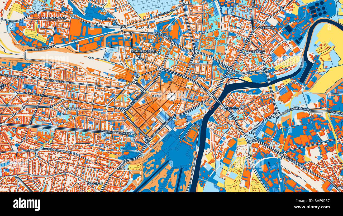 Colorful Kassel Art Map with Labels and Buildings with many details for ...