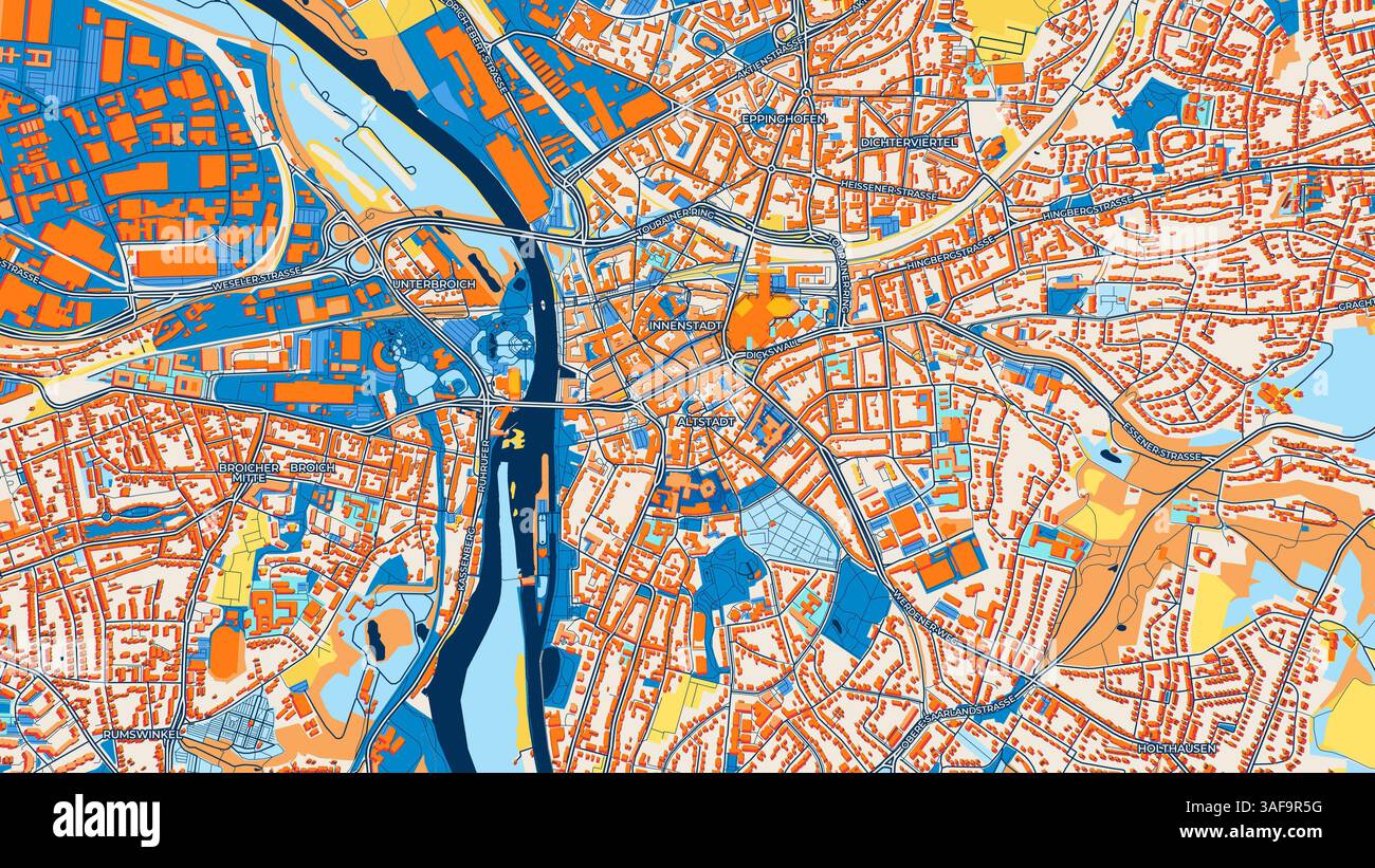 Colorful Mulheim an der Ruhr Art Map with Labels and Buildings with ...
