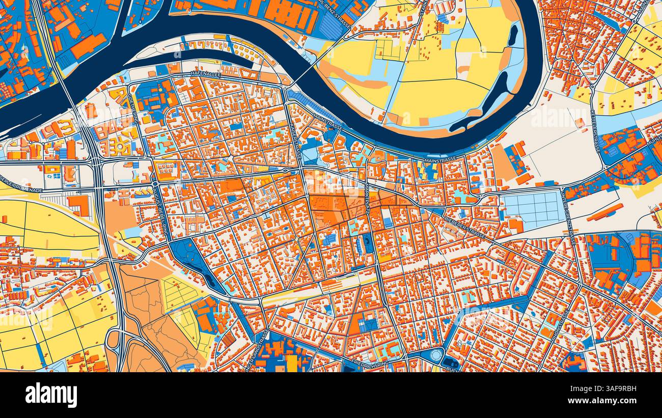Colorful Offenbach am Main Art Map with Labels and Buildings with many ...