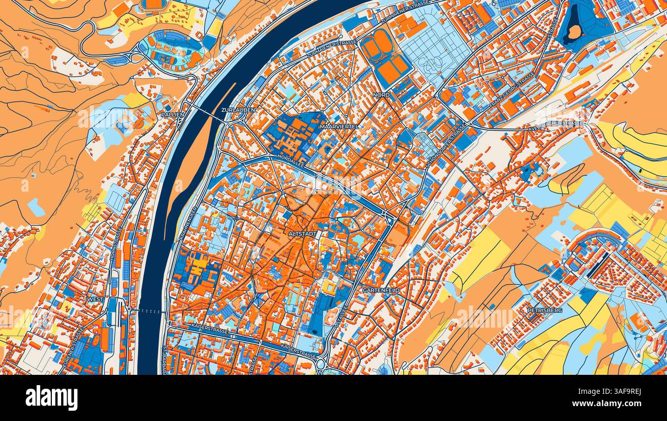 Colorful Trier Art Map with Labels and Buildings with many details for ...