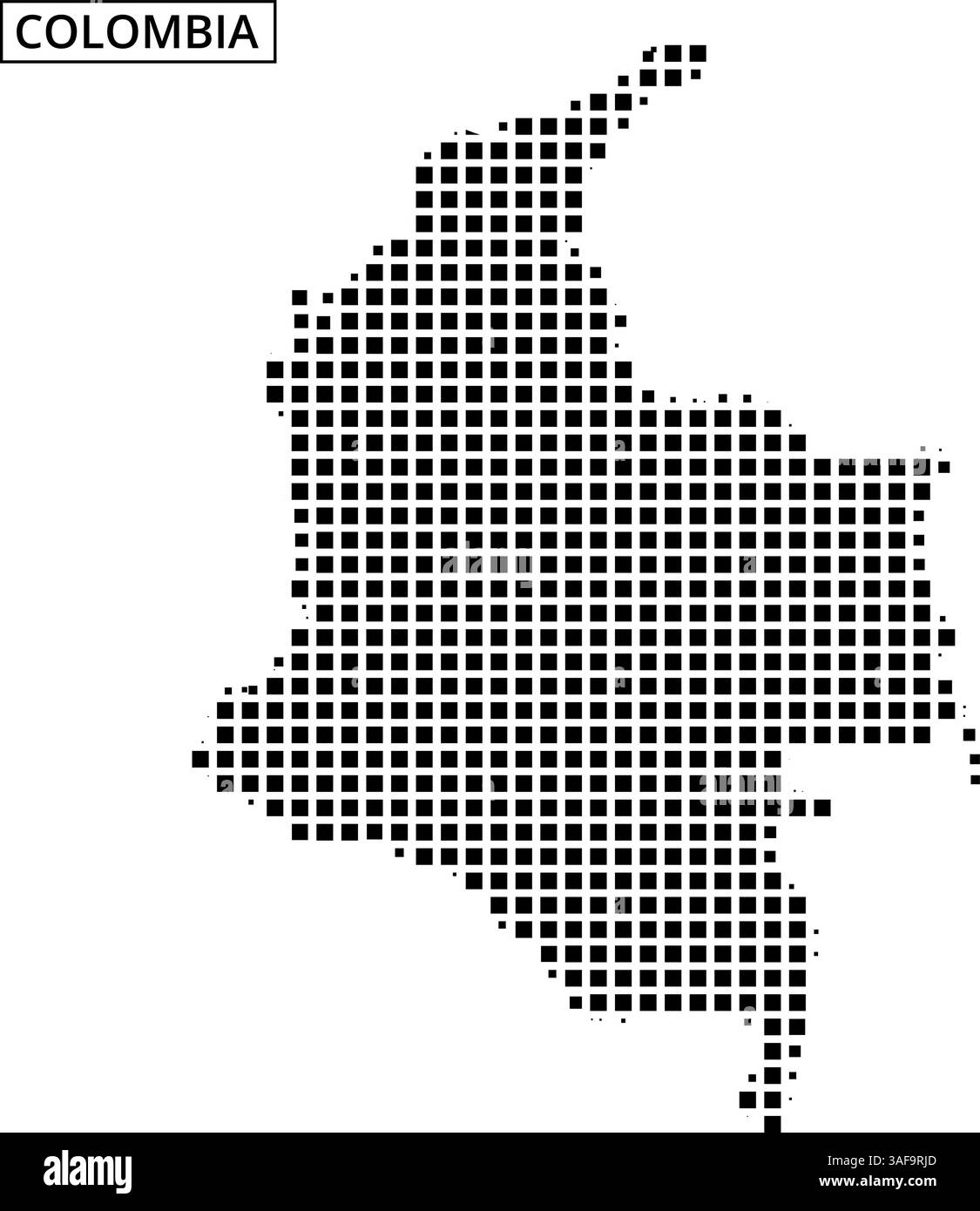 A dotted map of Colombia showcases the country's distinctive outline ...