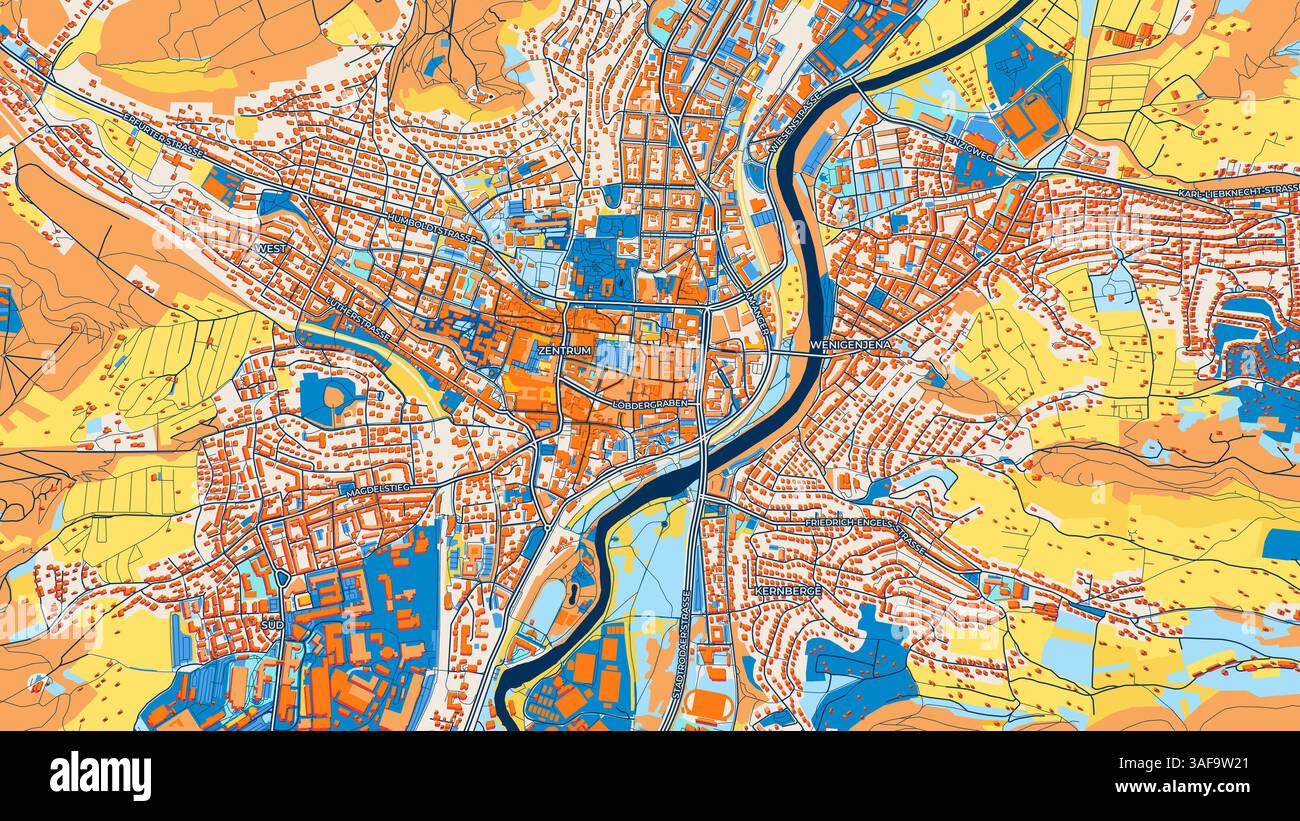 Colorful Jena Art Map with Labels and Buildings with many details for ...