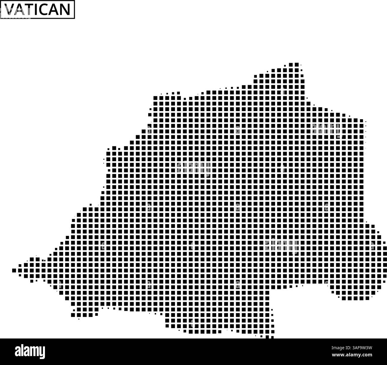 A black grid outline of Vatican City illustrates its unique shape on a ...