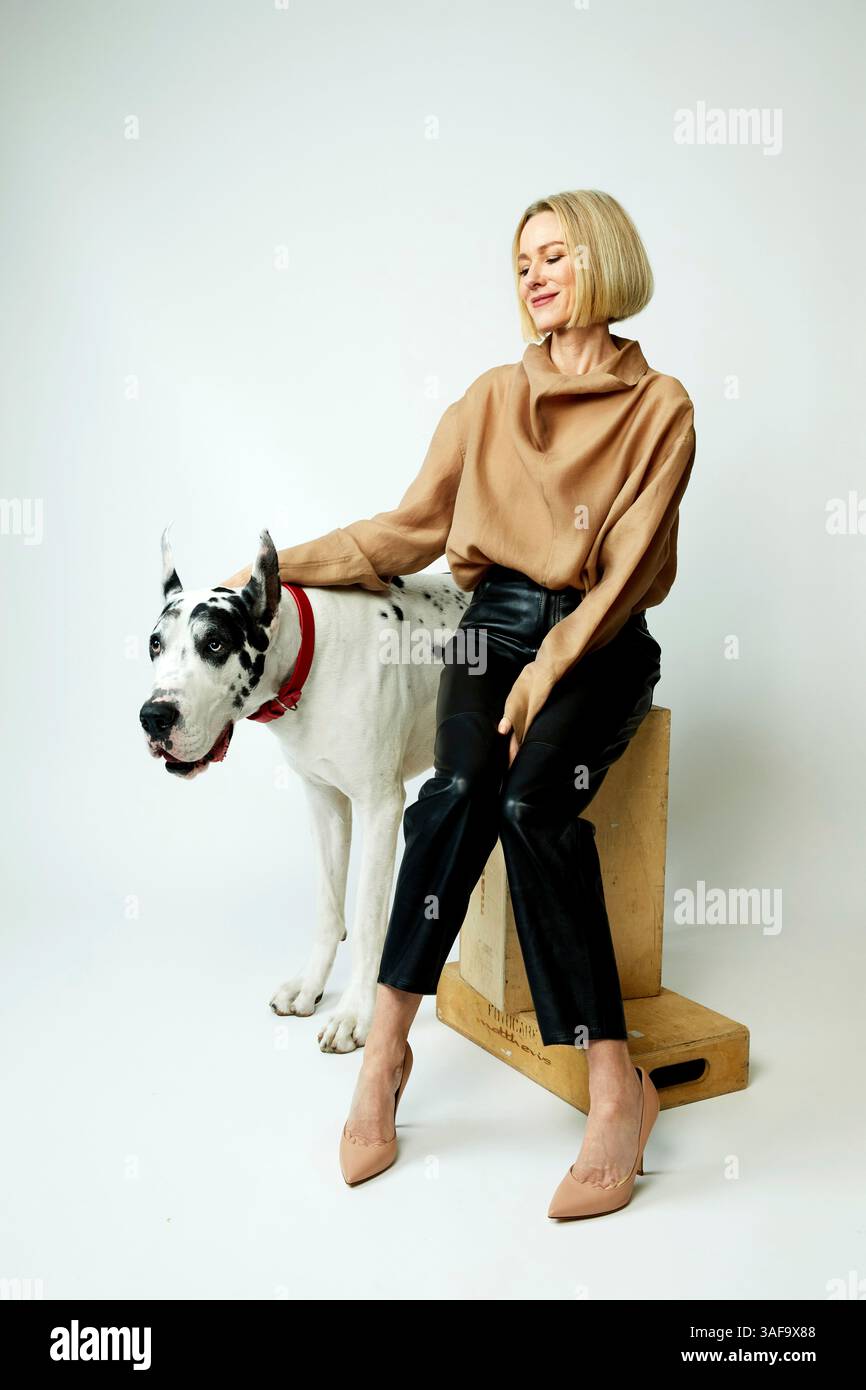 Actor Naomi Watts poses for a portrait with her Great Dane co-star Bing ...