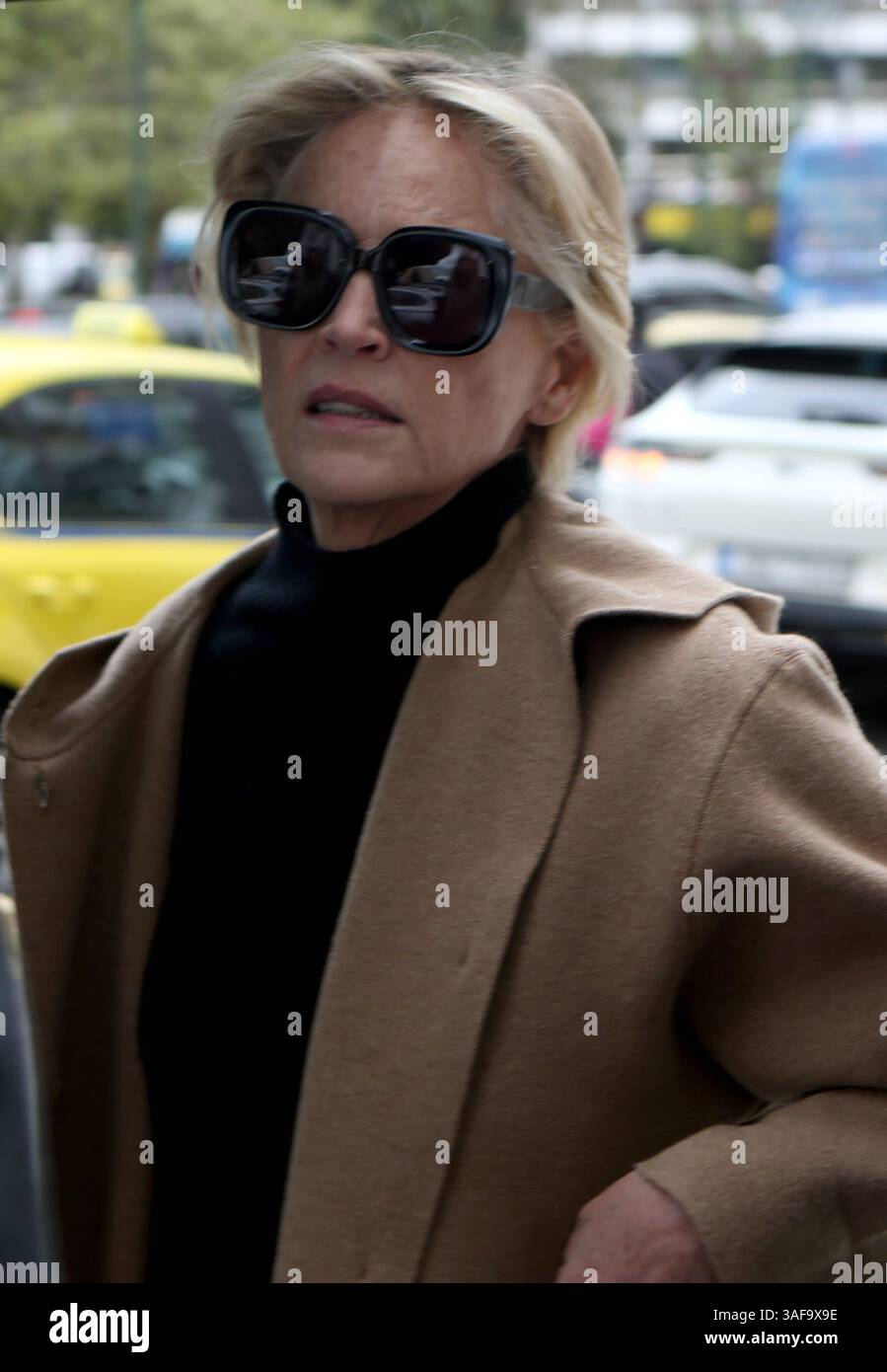American actress Sharon Stone leaves from her hotel. She was in Athens ...