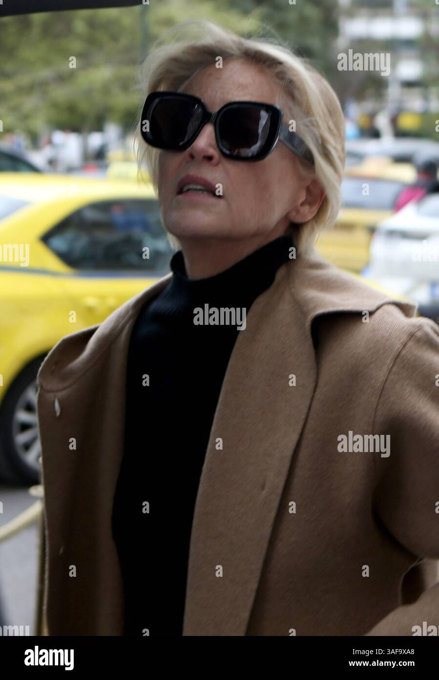 American actress Sharon Stone leaves from her hotel. She was in Athens ...
