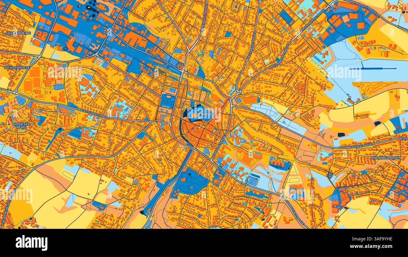 Colorful Detmold Art Map with Labels and Buildings with many details ...