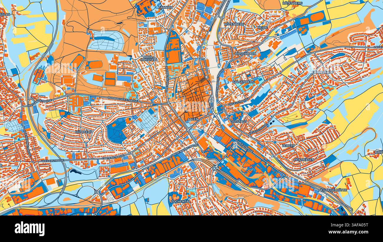 Colorful Aalen Art Map with Labels and Buildings with many details for ...