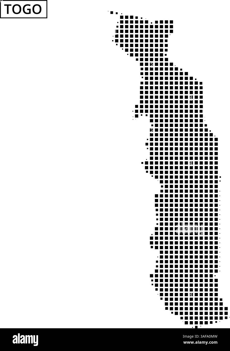 A dotted representation showcases the unique shape and borders of Togo ...