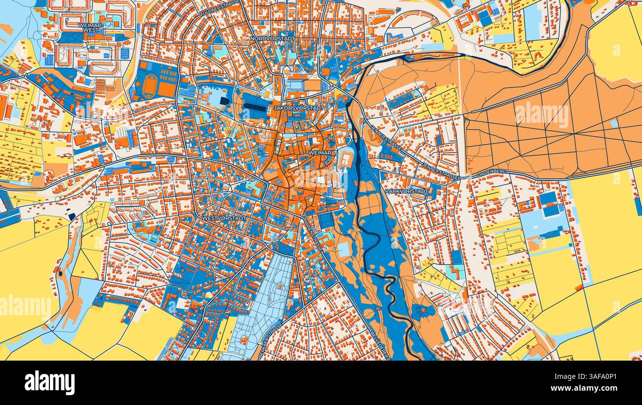 Colorful Weimar Art Map with Labels and Buildings with many details for ...