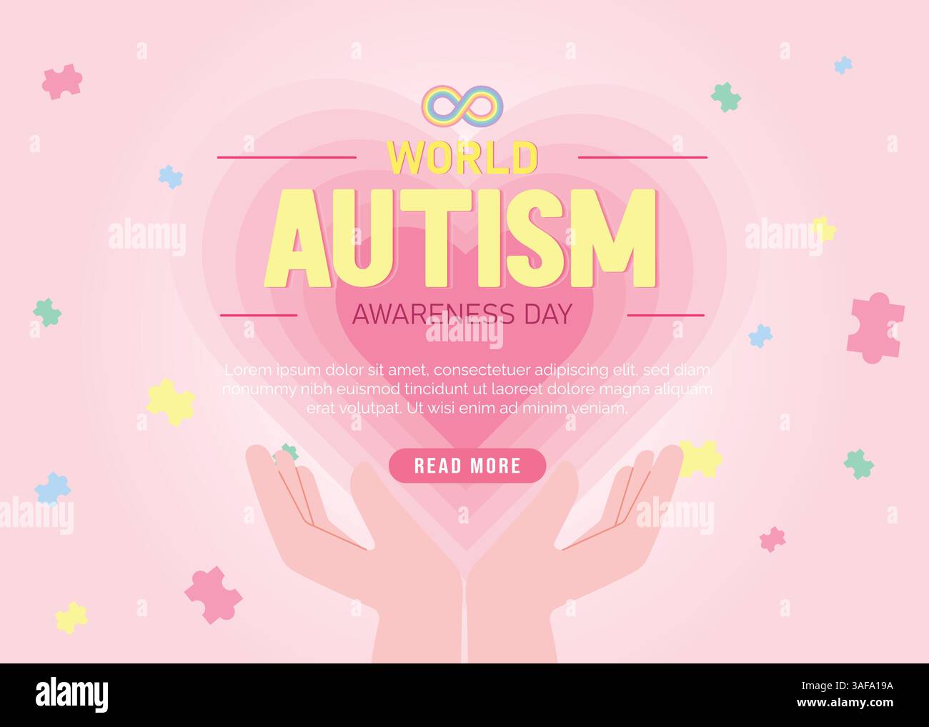 World Autism Awareness Day Featuring Heart Shape and Hands, vector ...