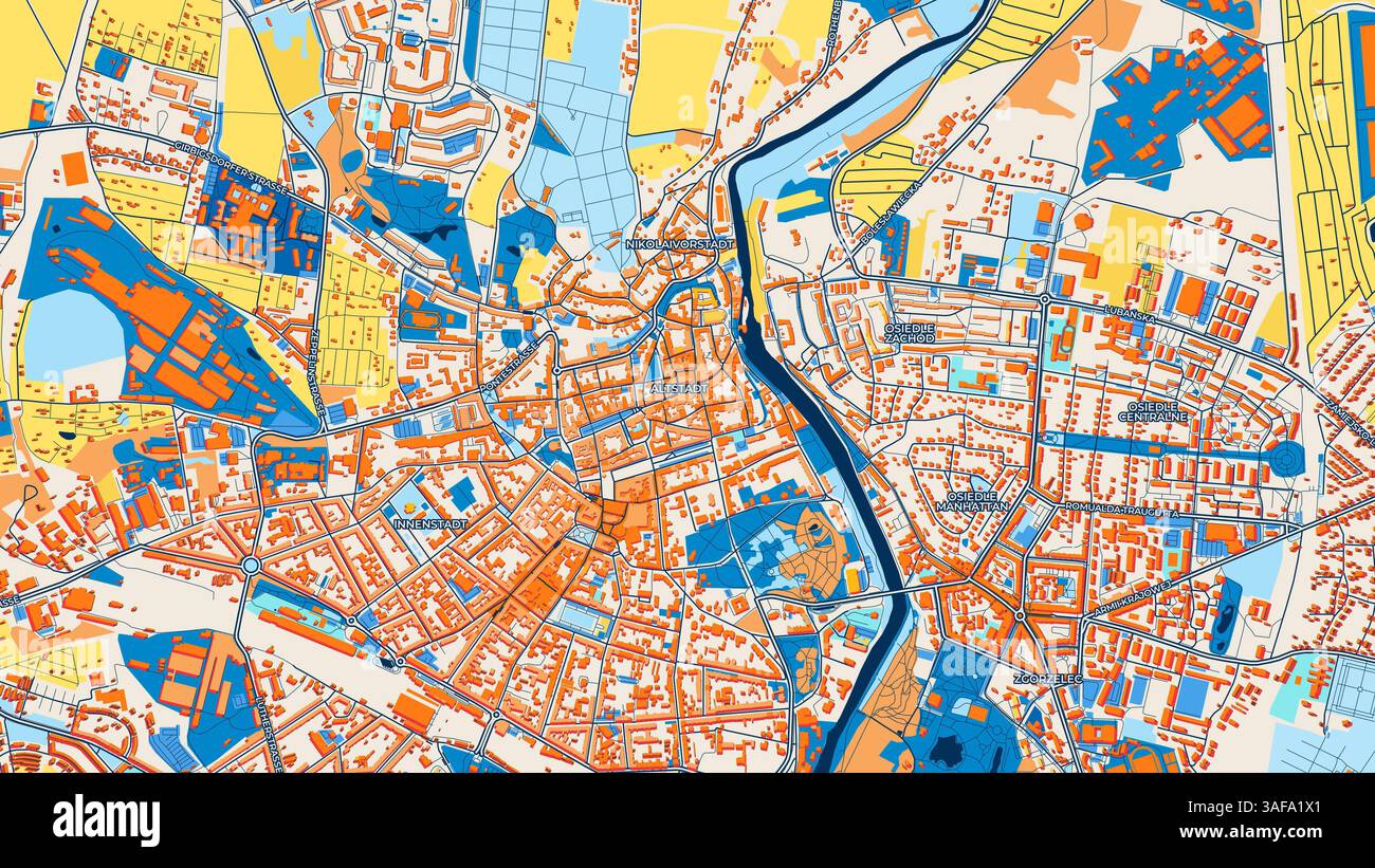Colorful Gorlitz Art Map with Labels and Buildings with many details ...