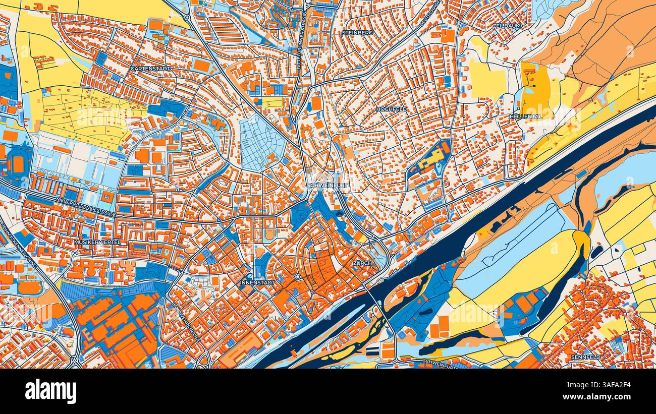 Colorful Schweinfurt Art Map with Labels and Buildings with many ...