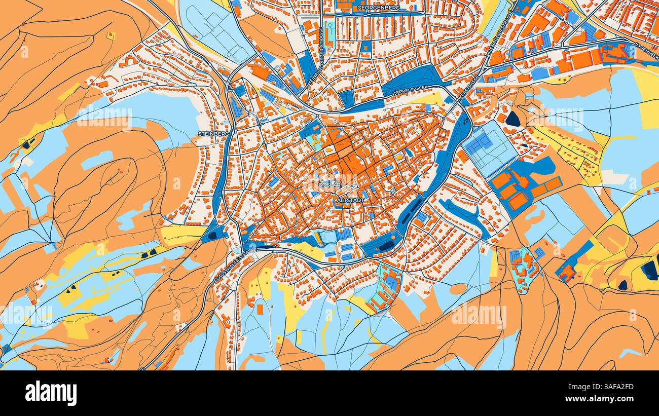 Colorful Goslar Art Map with Labels and Buildings with many details for ...