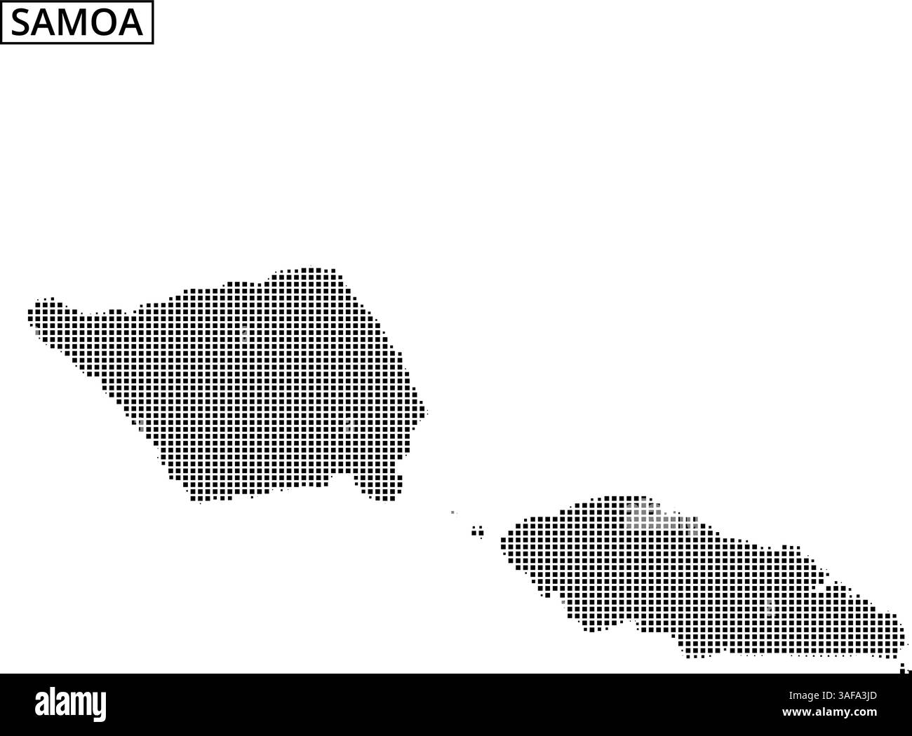 This visual displays a dotted map of Samoa, emphasizing its key islands ...