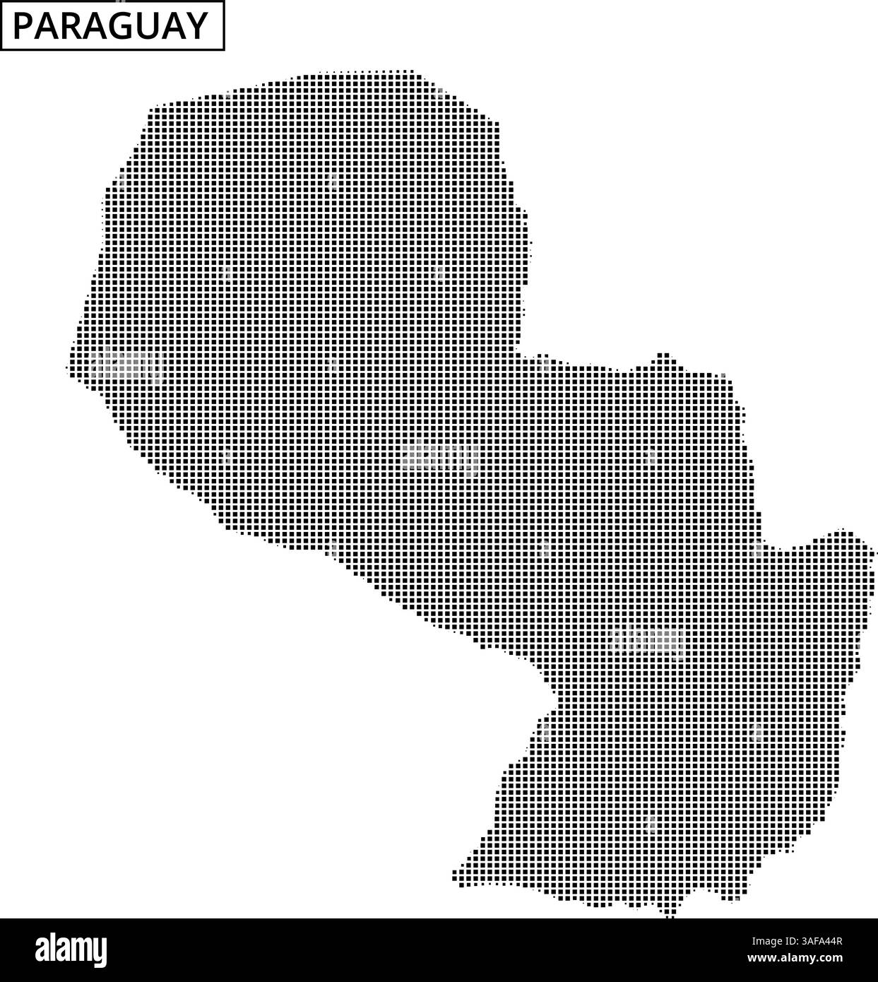 A dotted outline displays the shape of Paraguay, emphasizing its ...