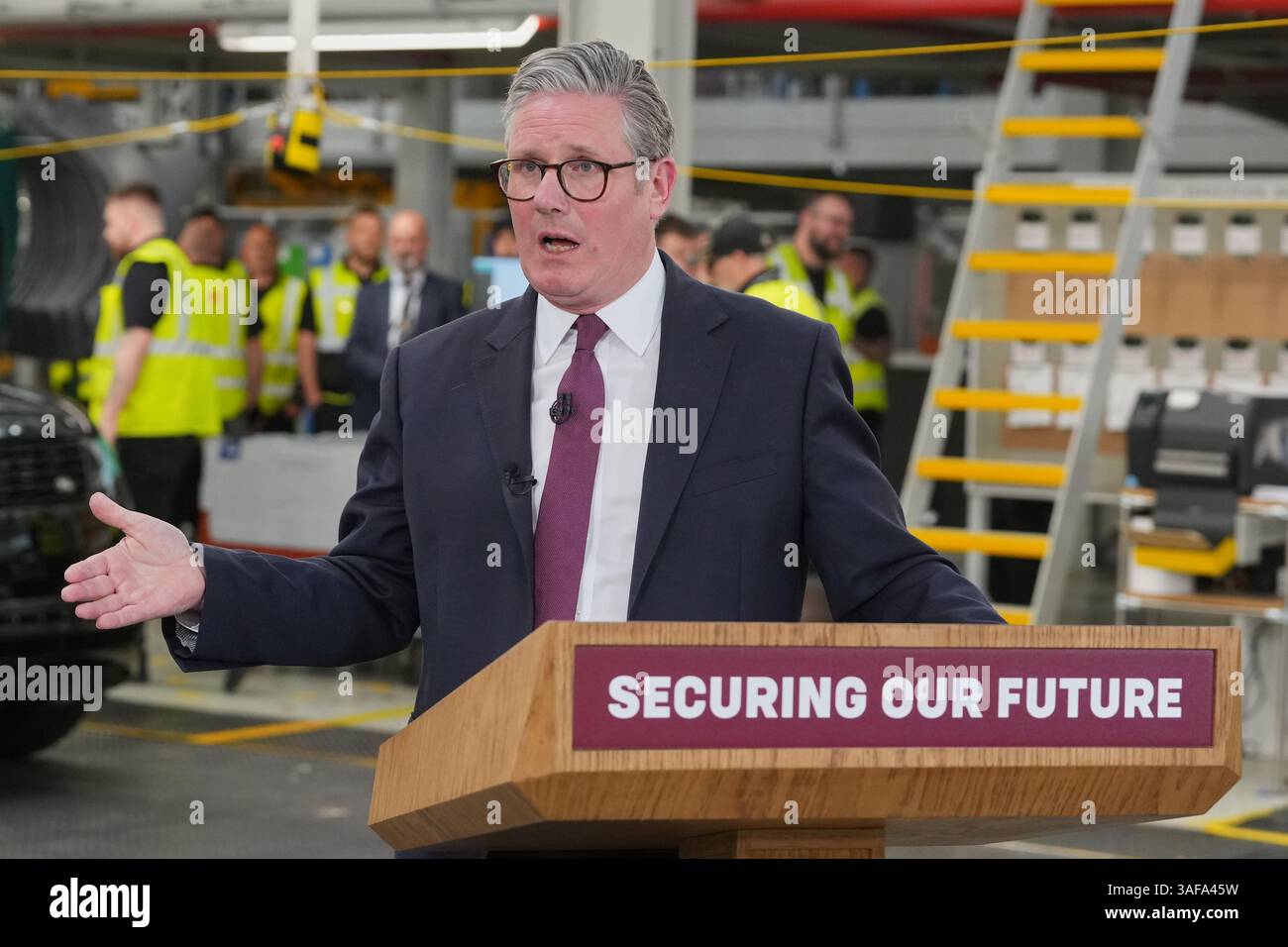 Prime Minister Sir Keir Starmer speaking during a visit to Jaguar Land ...