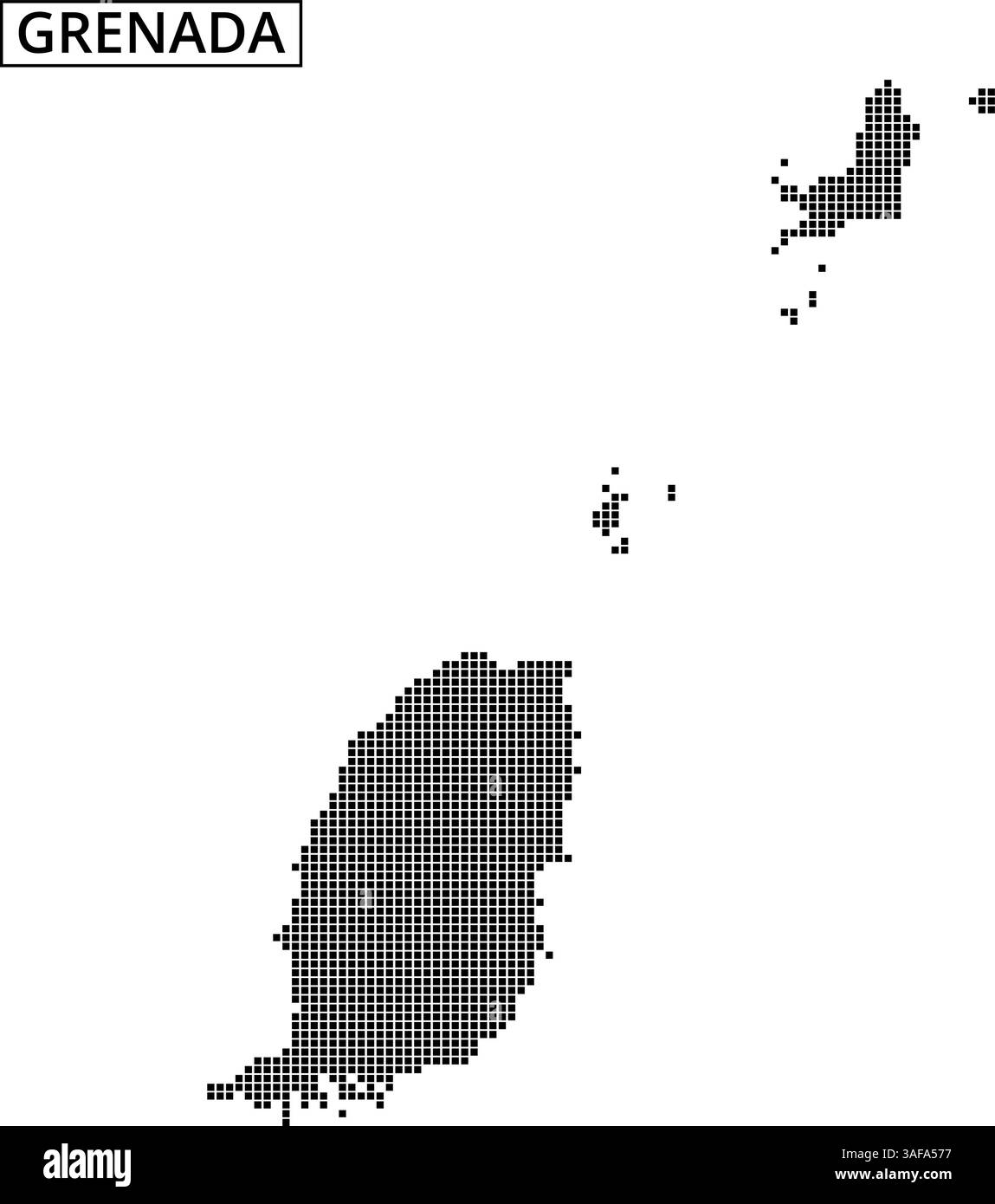 Detailed outline of Grenada highlighting its geography and surrounding islands using a grid ...