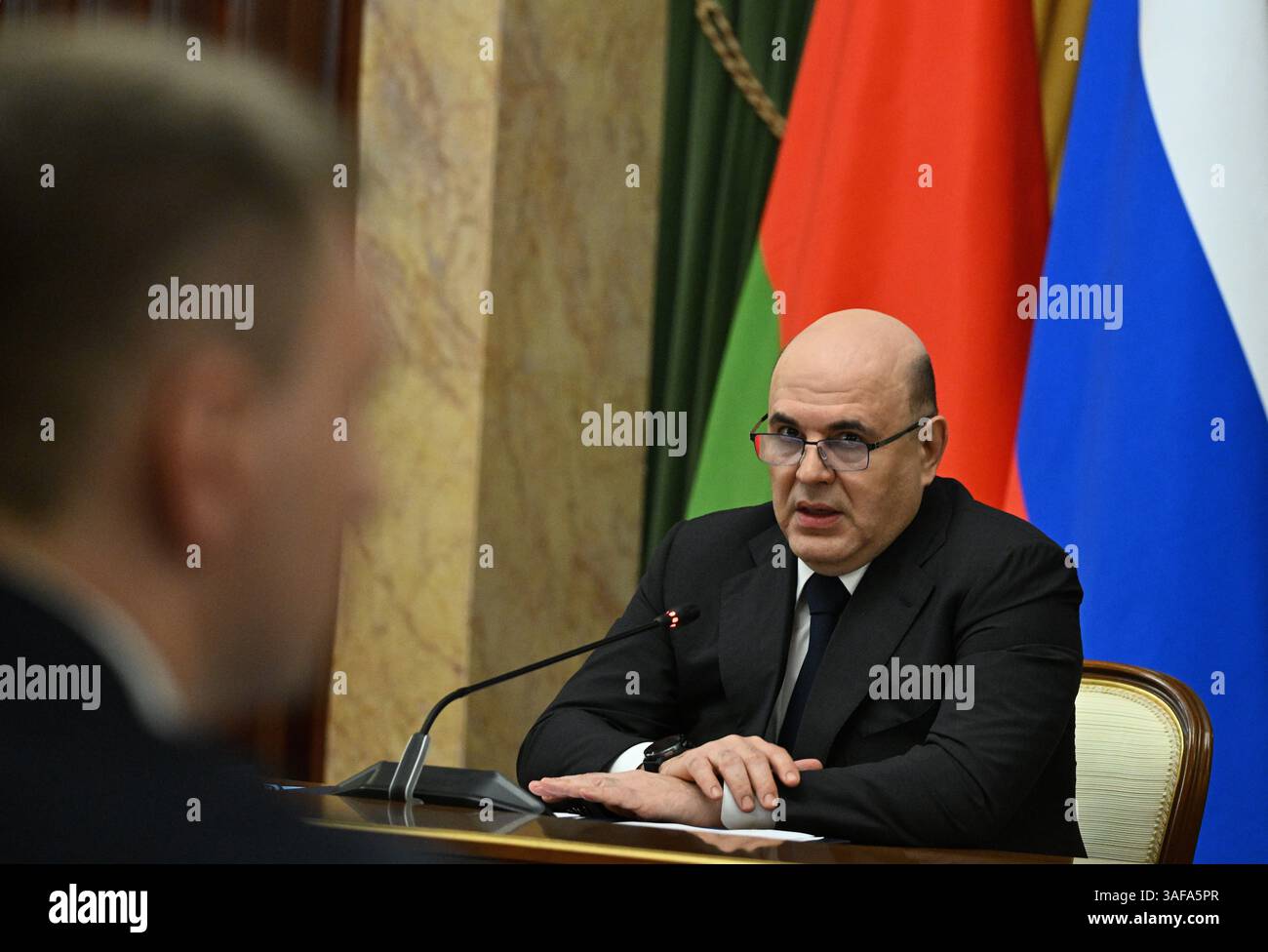 Russian Prime Minister Mikhail Mishustin during the meeting. Credit ...