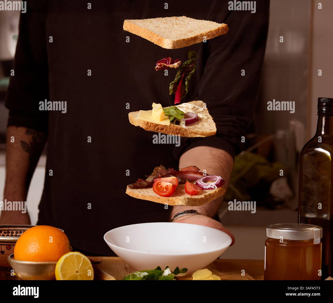 Floating Sandwich in the Making Stock Photo - Alamy