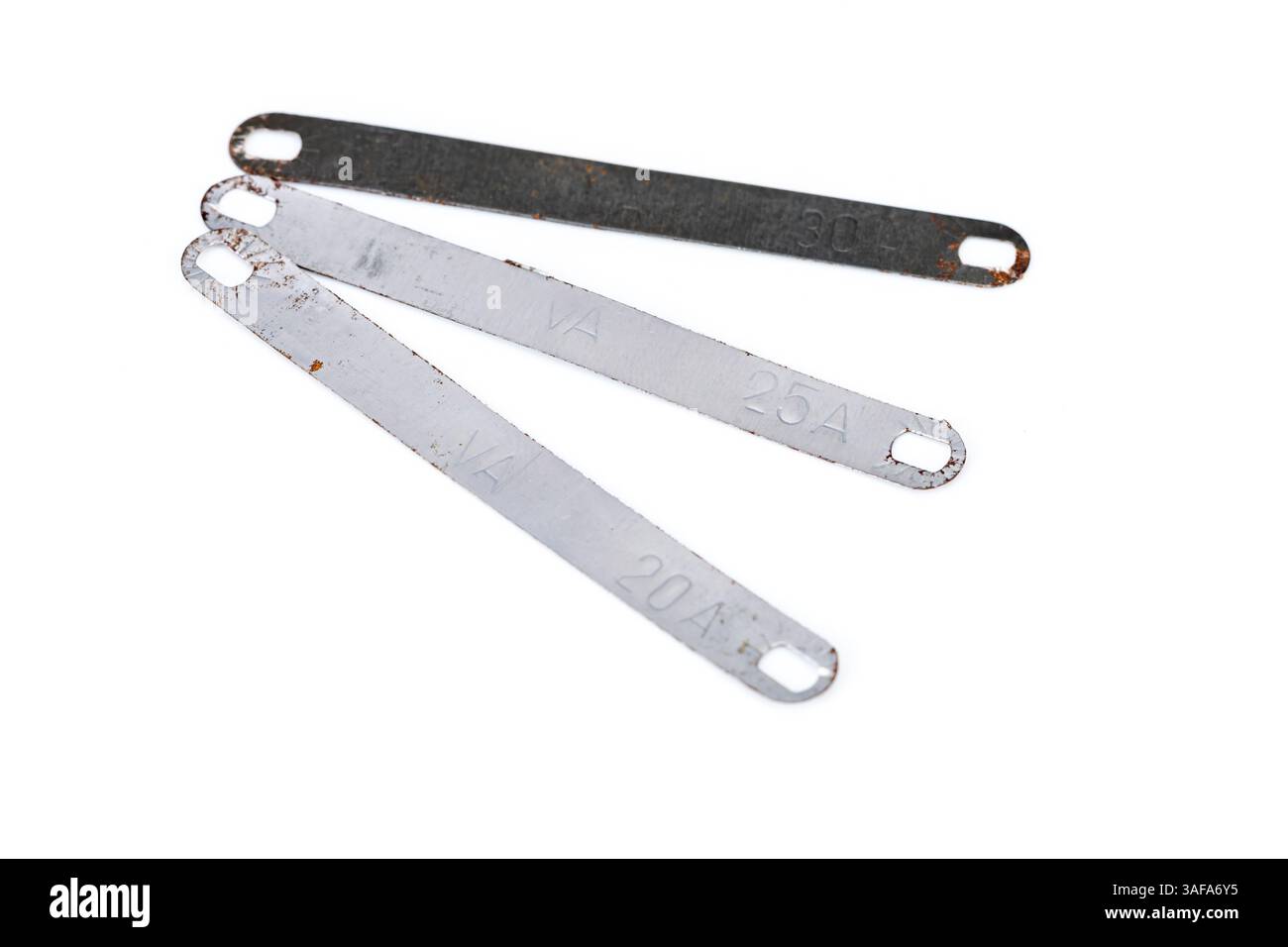 Flat fuse supports various electric currents. Some parts are rusted and ...