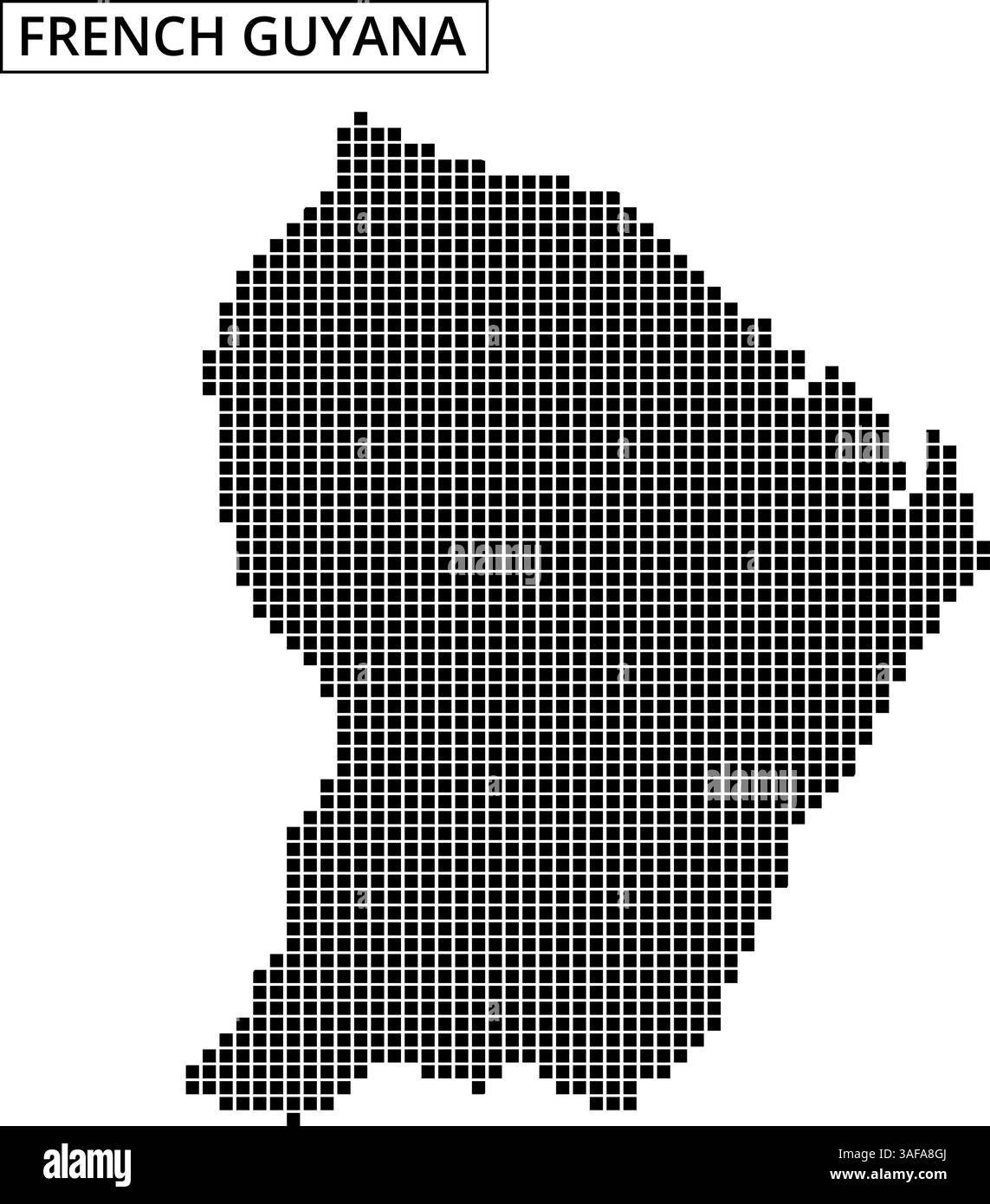 This illustration displays a dotted map of French Guyana, emphasizing ...