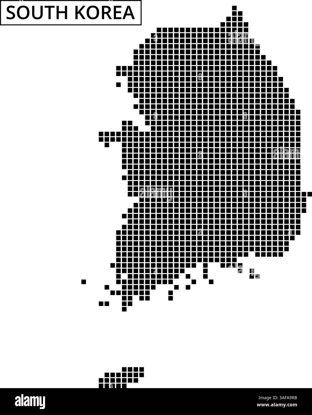 Dotted map of South Korea showcasing its unique shape against a plain ...