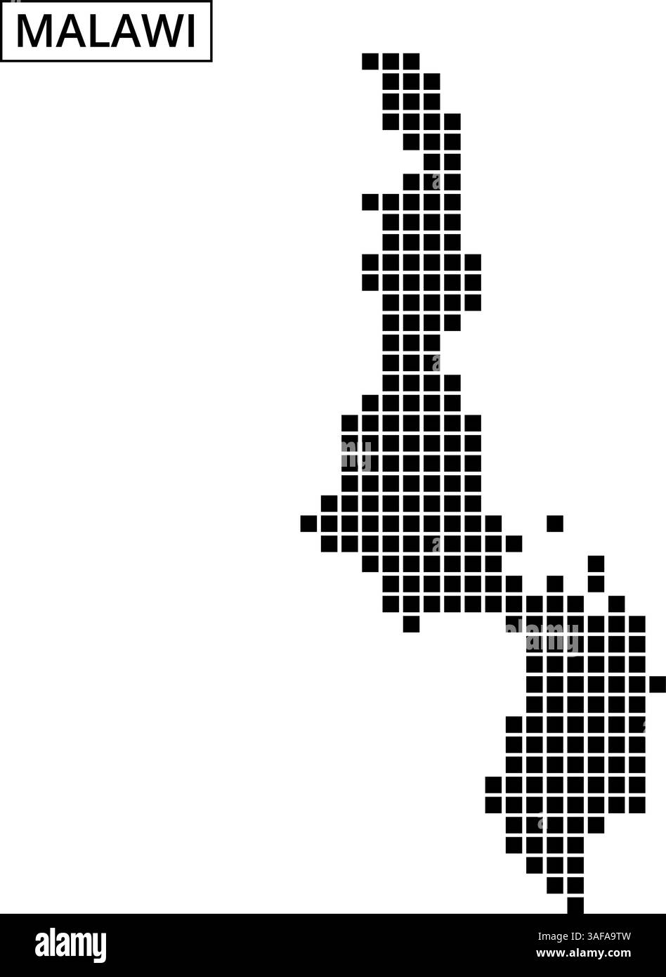 Featuring a dotted representation of Malawi, this map outlines its ...