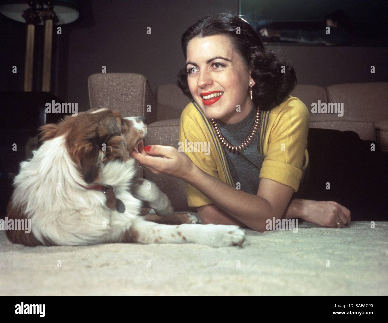 1950, Pictured: FAITH DOMERGUE, ANIMALS (WITH ACTORS), DOG. (Credit ...