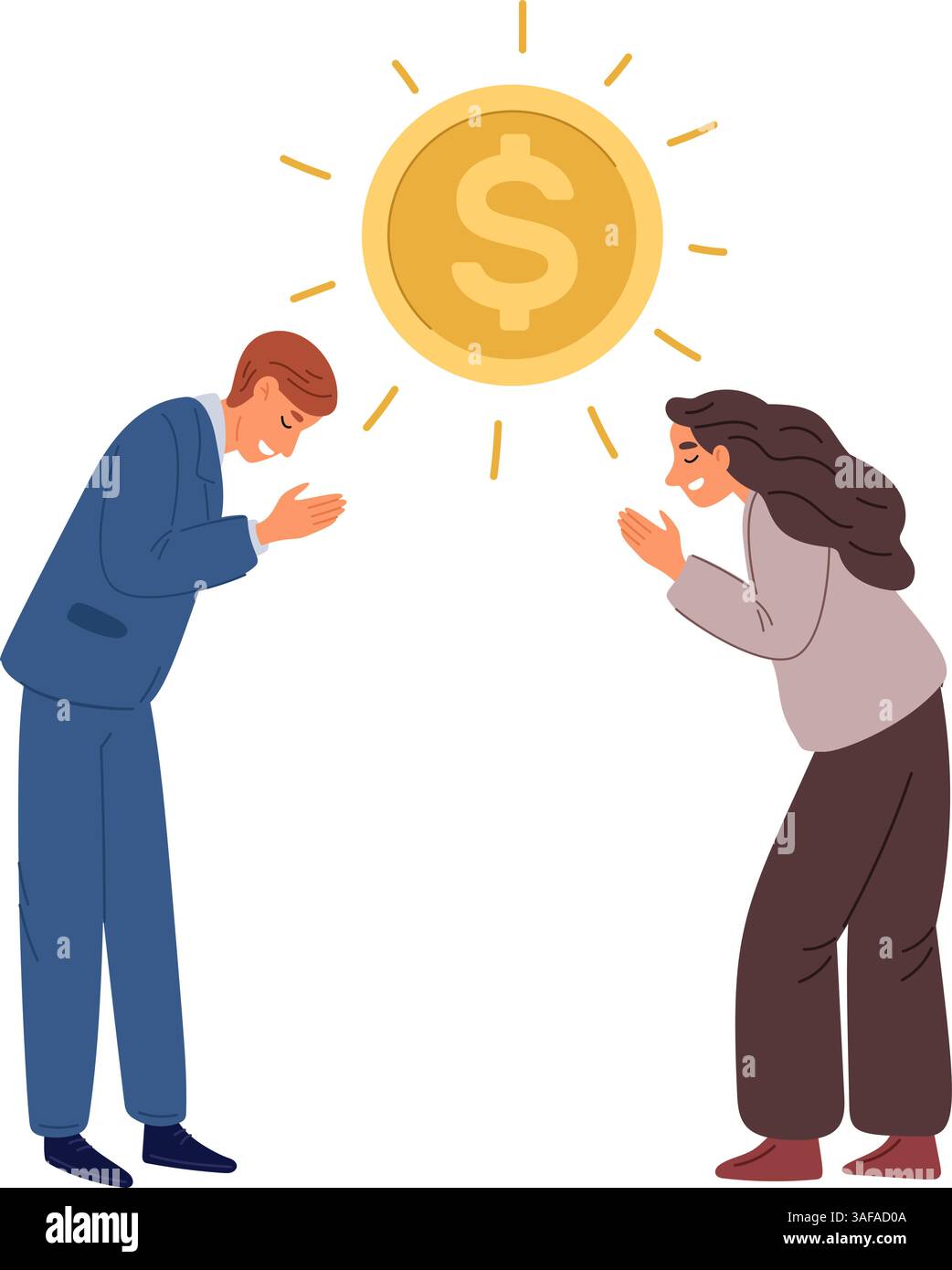 Businessman and businesswoman pray for financial prosperity. Worship ...