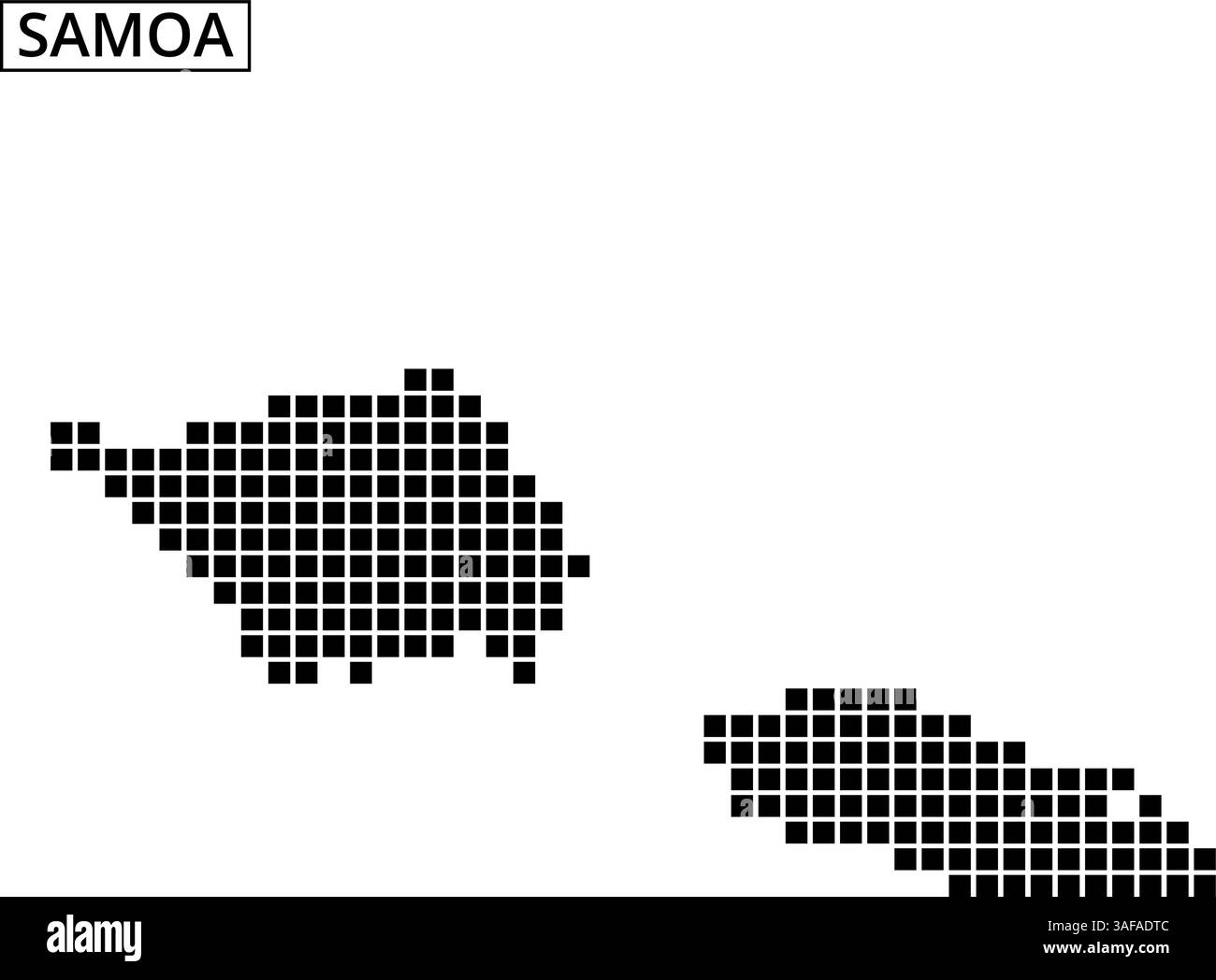 This visual displays a dotted map of Samoa, emphasizing its key islands ...