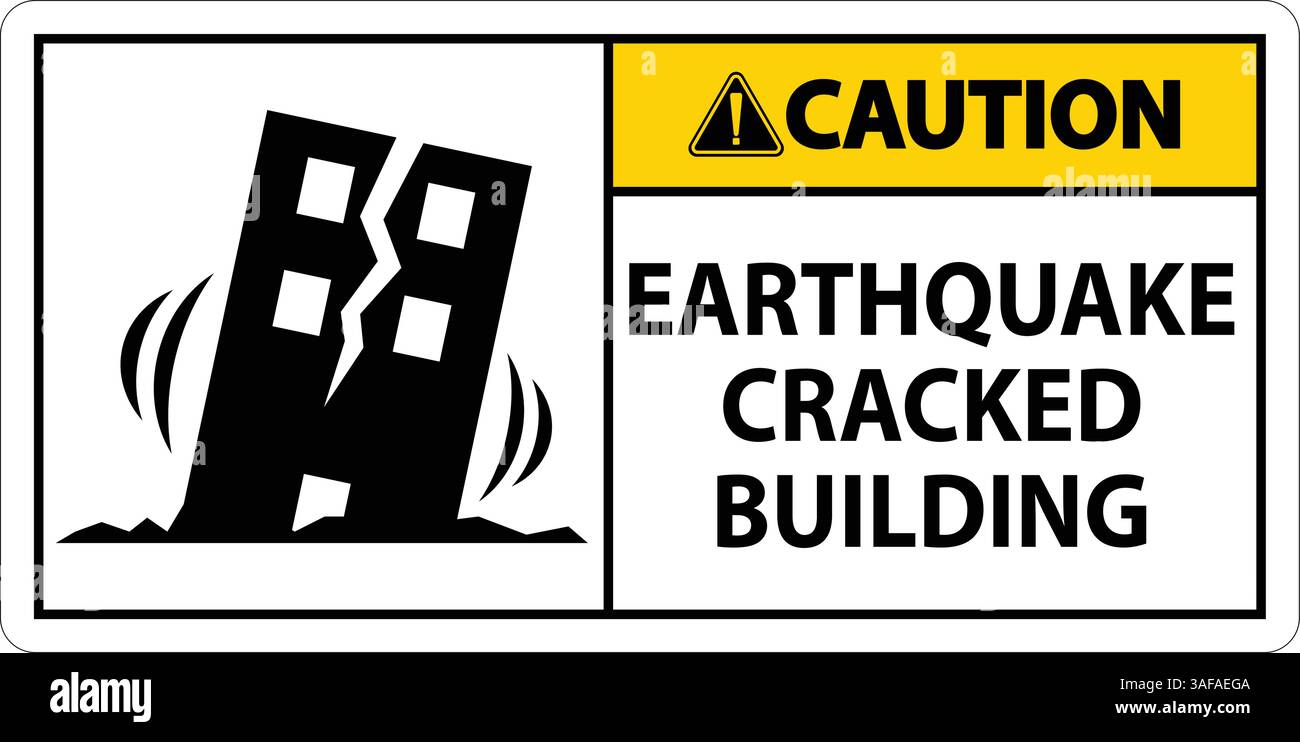 Earthquake Caution Sign with Cracked Building Stock Vector Image & Art ...