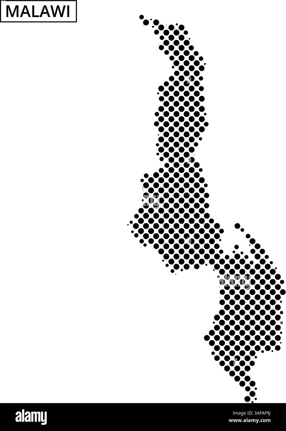 Featuring a dotted representation of Malawi, this map outlines its ...