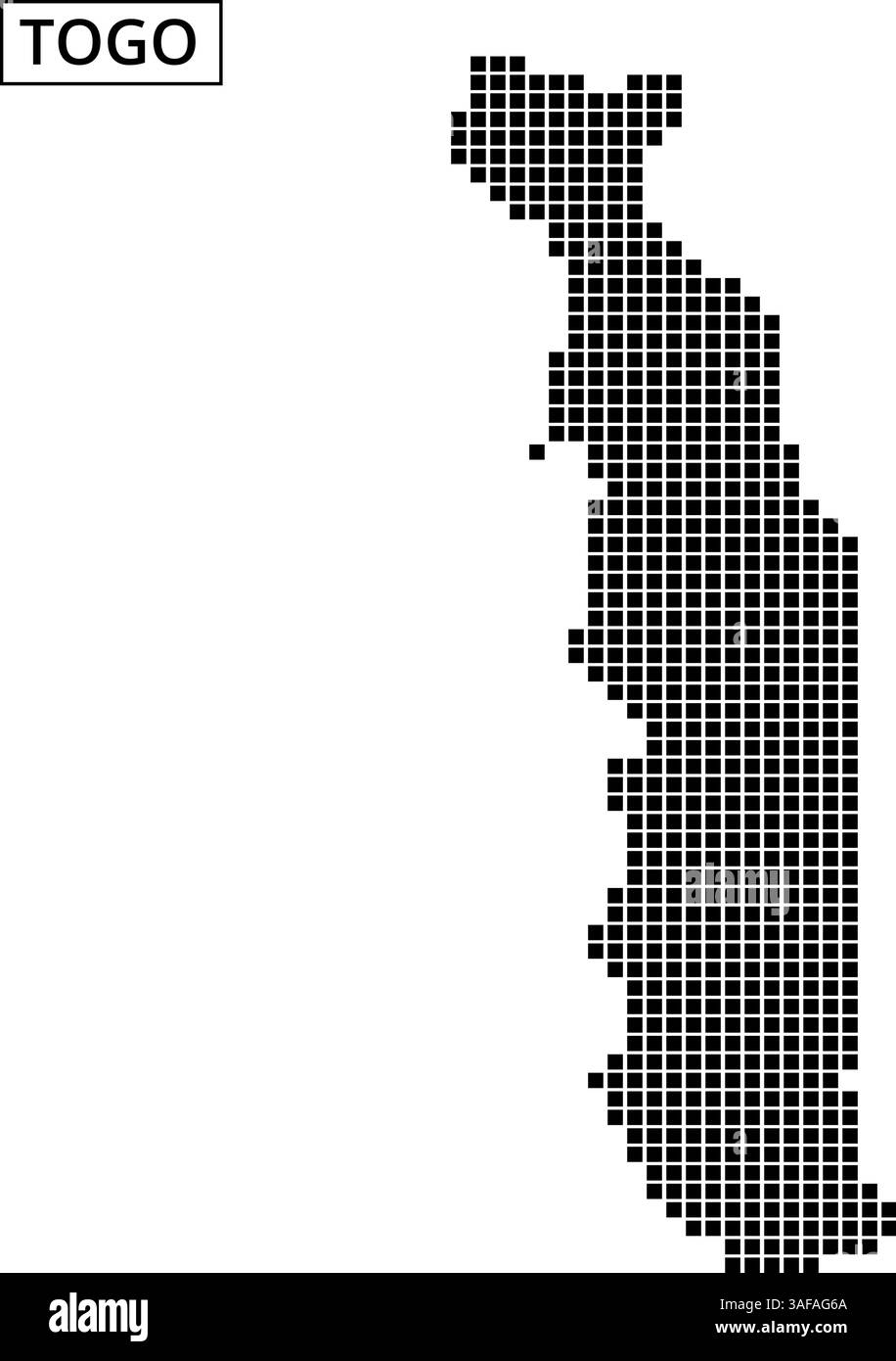 A dotted representation showcases the unique shape and borders of Togo ...