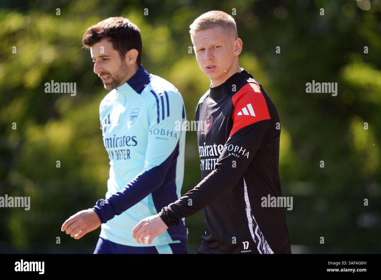 Arsenal's Oleksandr Zinchenko (right) during a training session at the ...