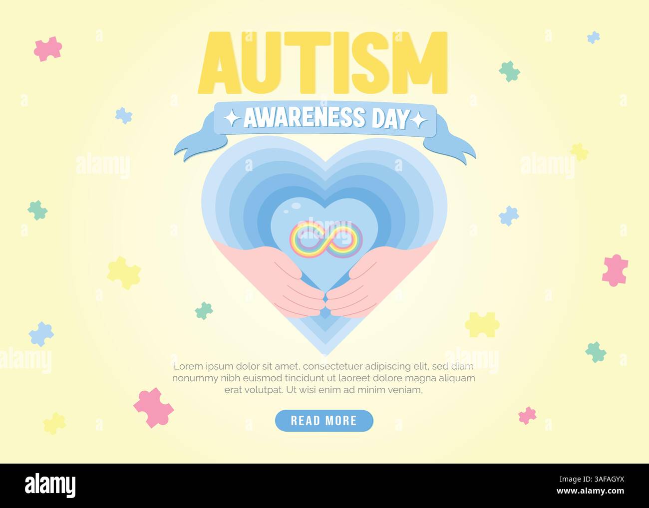 Autism Awareness Day with Heart Symbol and Rainbow Colors, vector ...